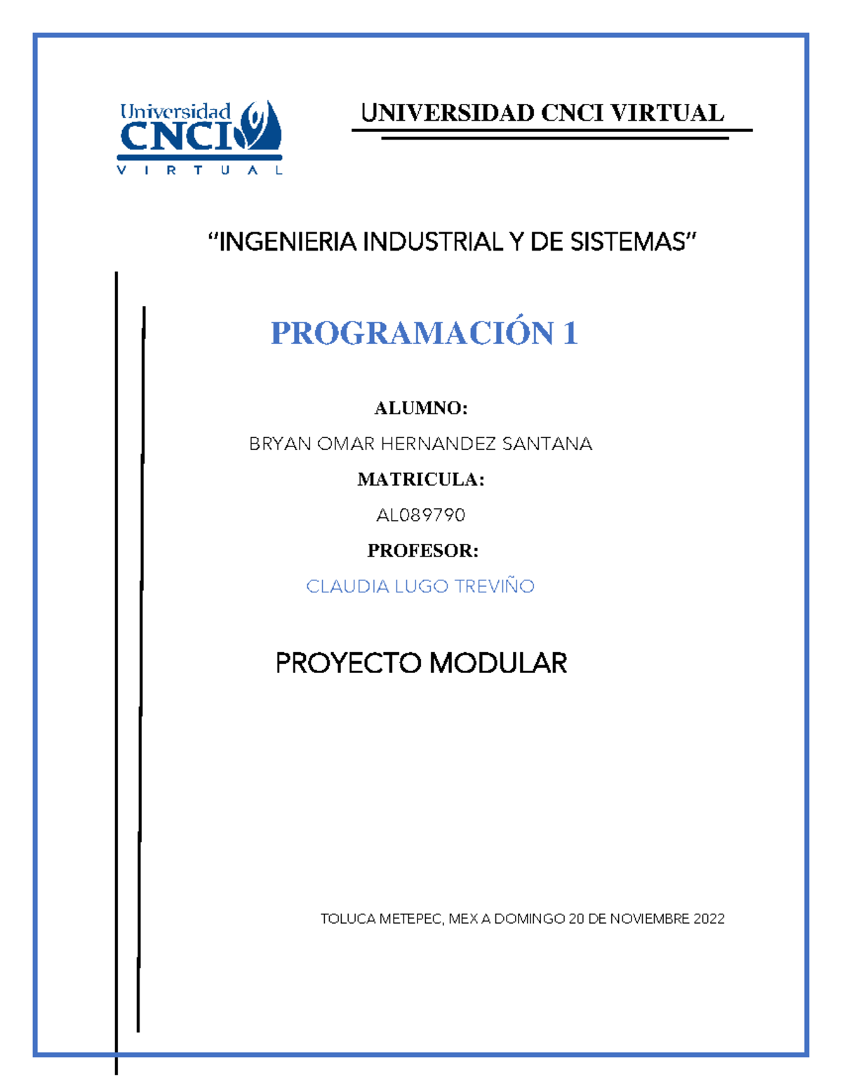 Proyecto Modular - Programacion - UNIVERSIDAD CNCI VIRTUAL ‘’INGENIERIA INDUSTRIAL Y DE SISTEMAS ...