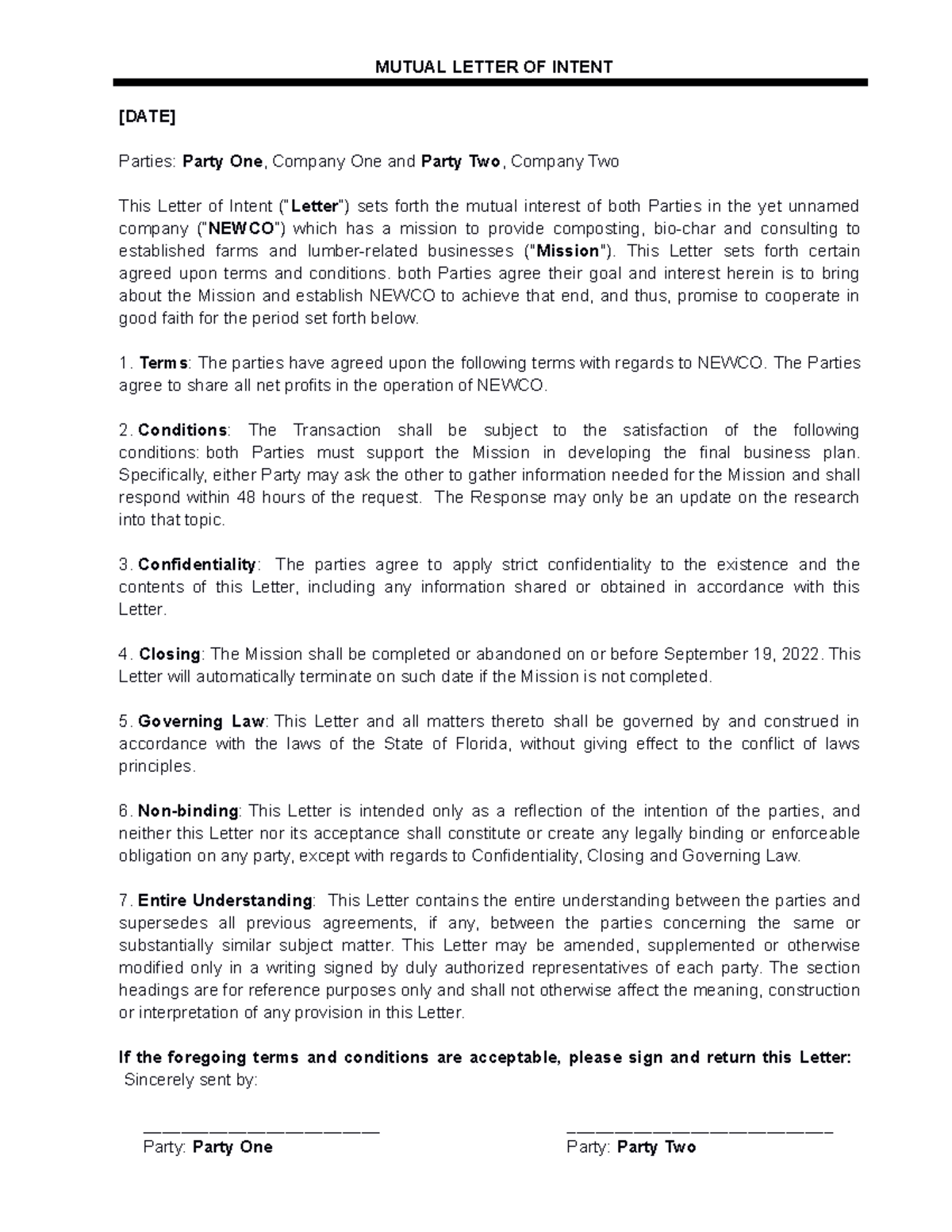 PG-SS - Letter of Intent - MUTUAL LETTER OF INTENT [DATE] Parties ...