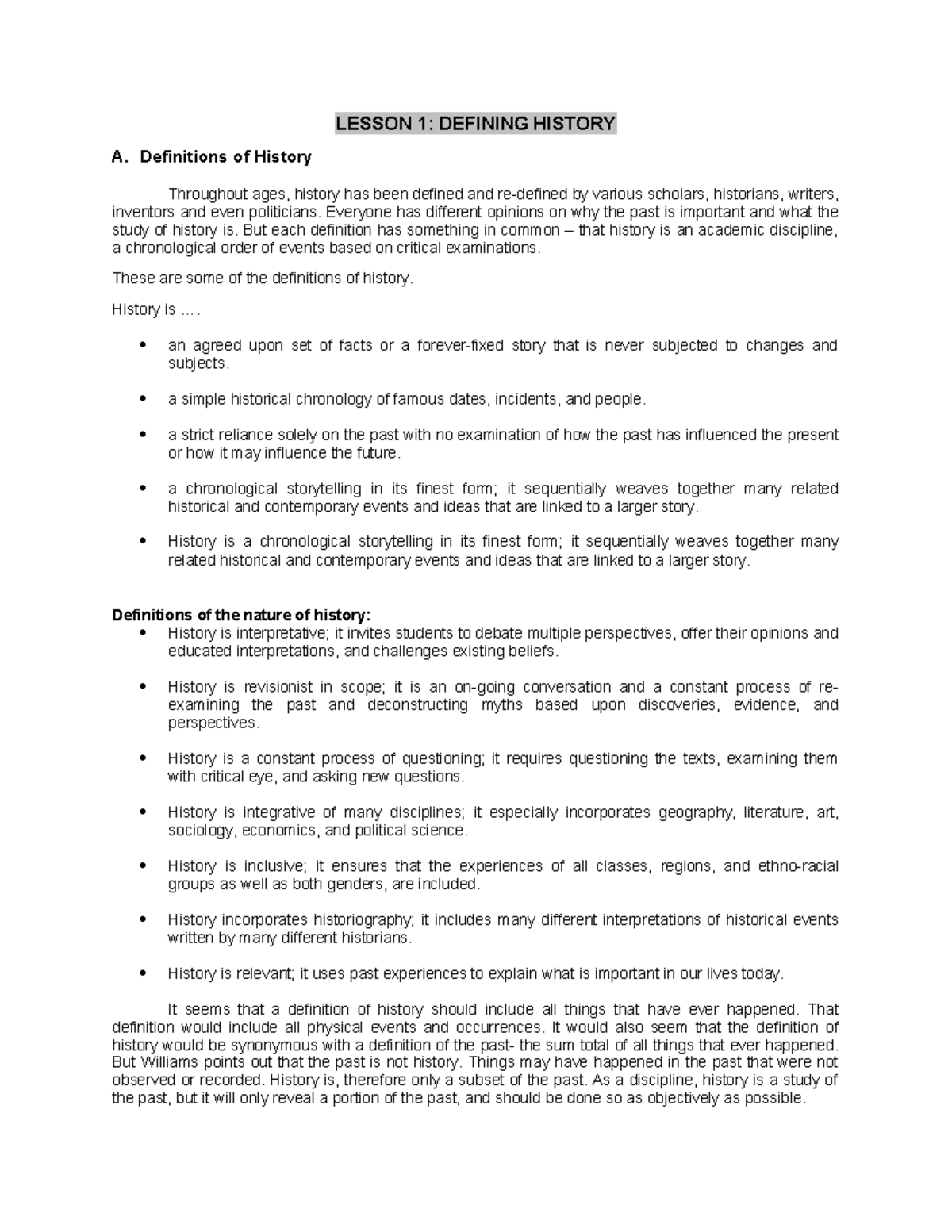 GEC-2-chapter-1-lesson-1 075727 - LESSON 1: DEFINING HISTORY A ...