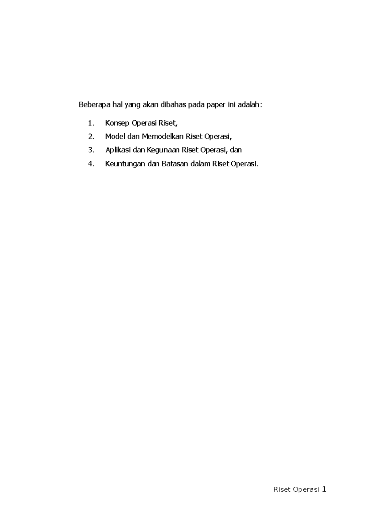 Materi Pengantar Riset Operasi - Beberapa hal yang akan dibahas pada ...