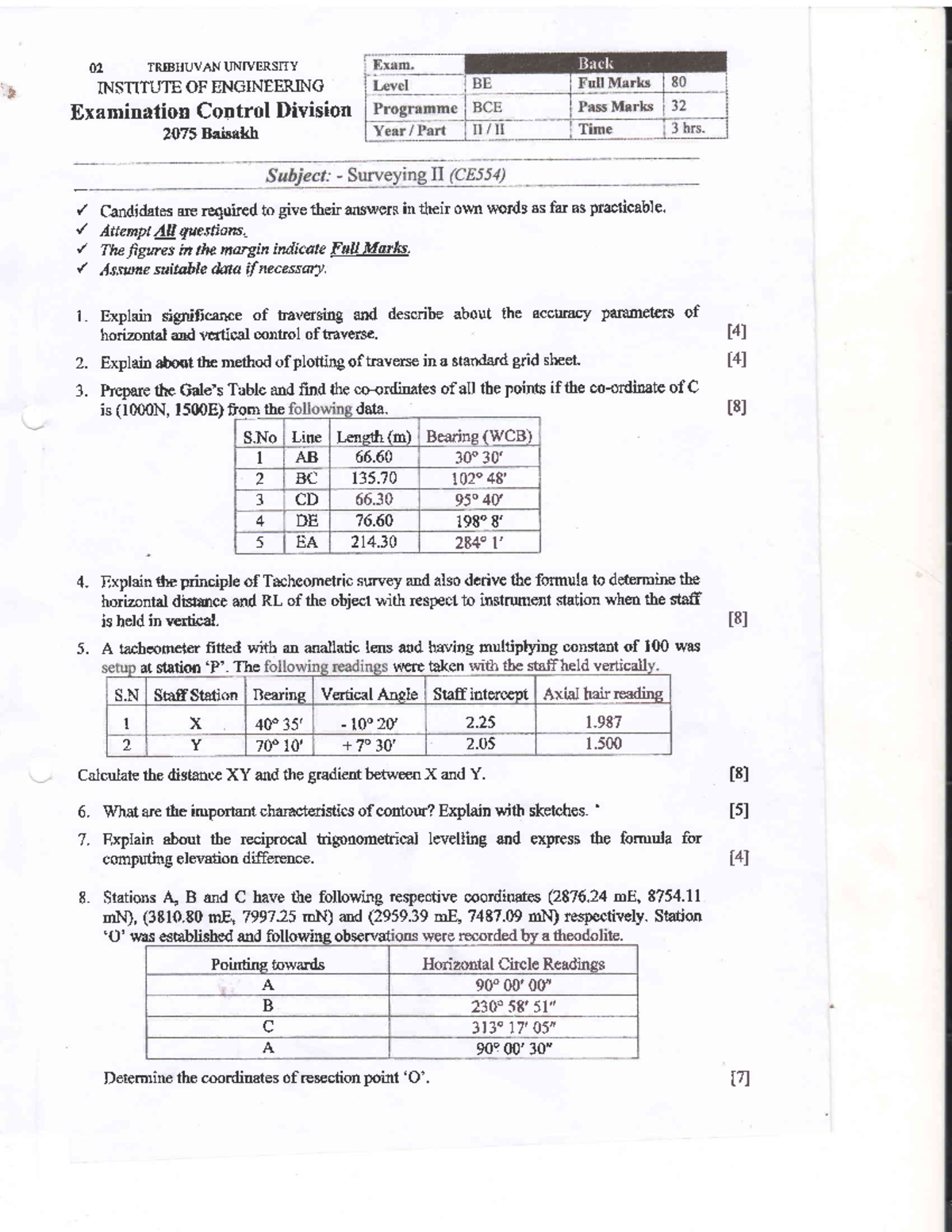 Surveying II - ip, 02 TRIBHUVAI{ I INSTITUTE OF ENGINEERING Examination ...