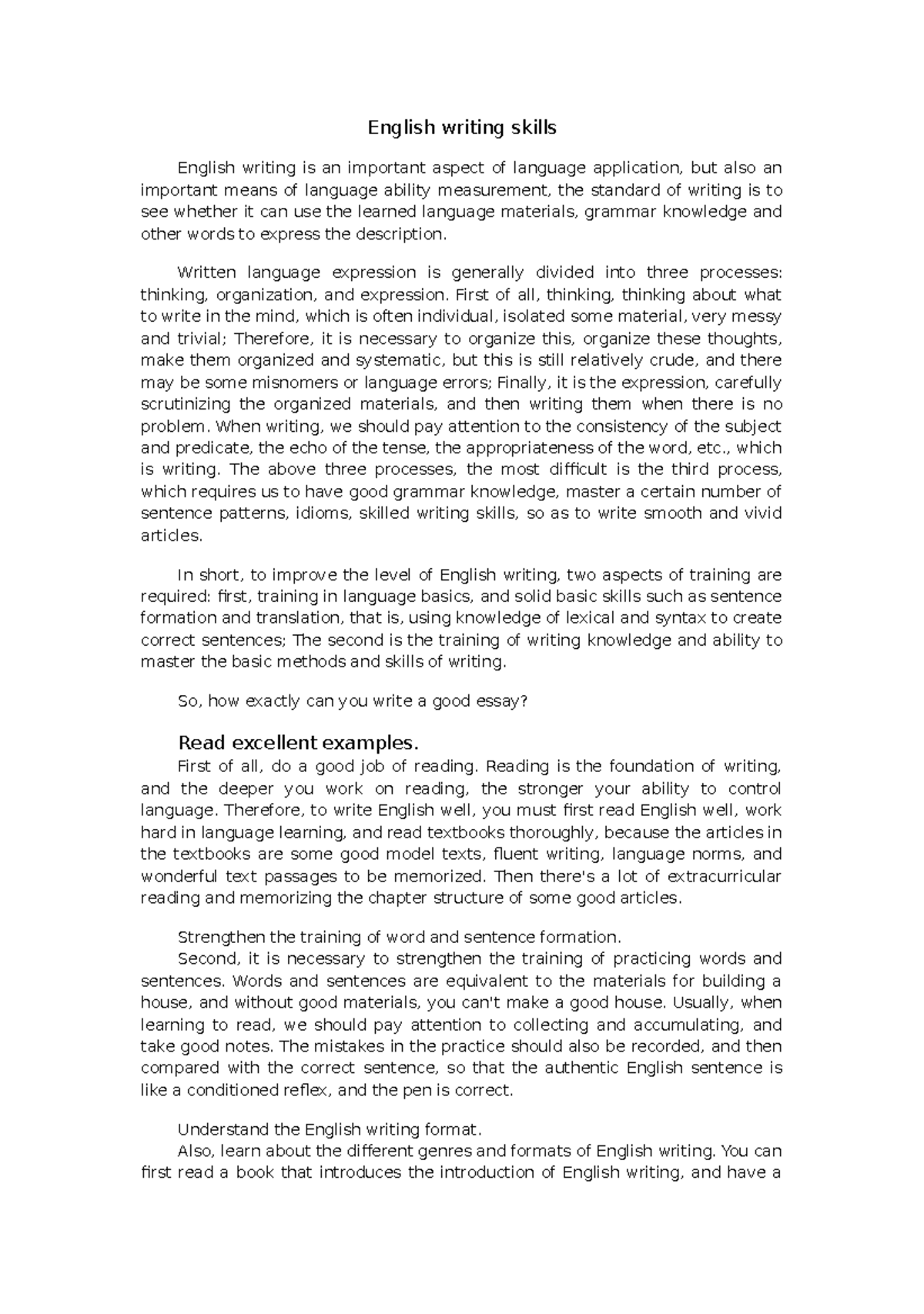 English writing skills - English writing skills English writing is an ...
