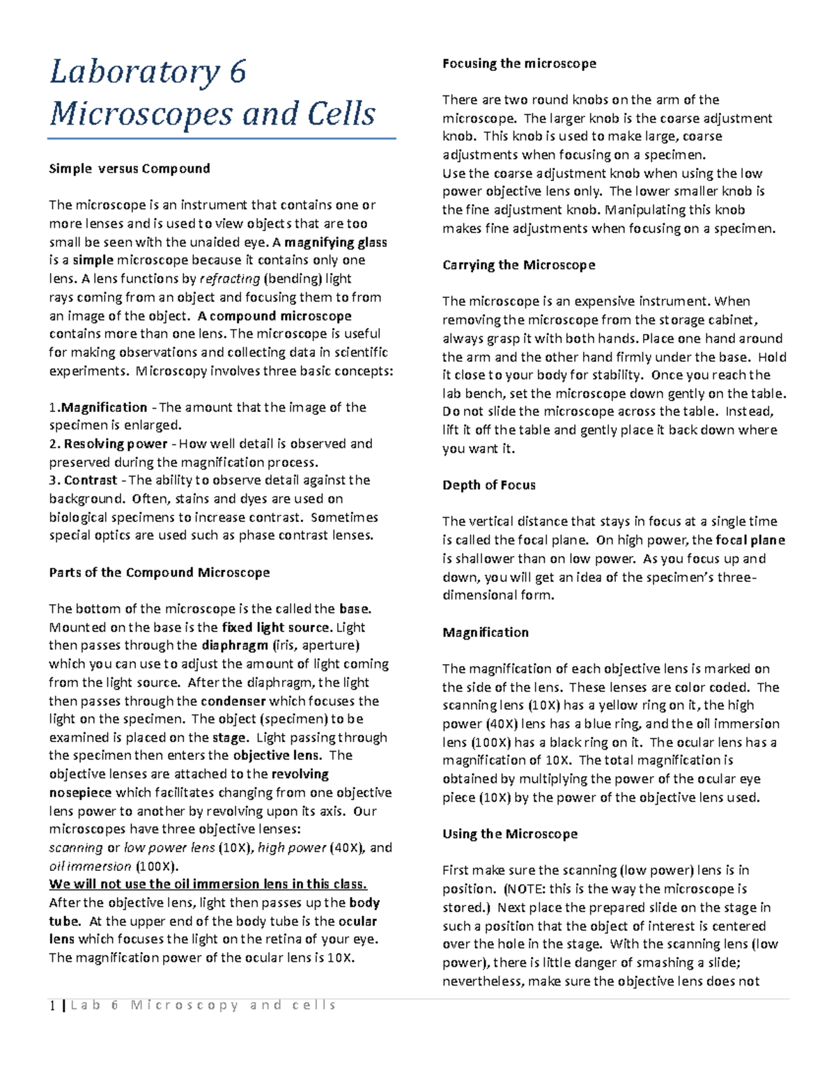 Lab 6-Microscopes - lab work for microscopes - 1 | L a b 6 M i c r o s ...