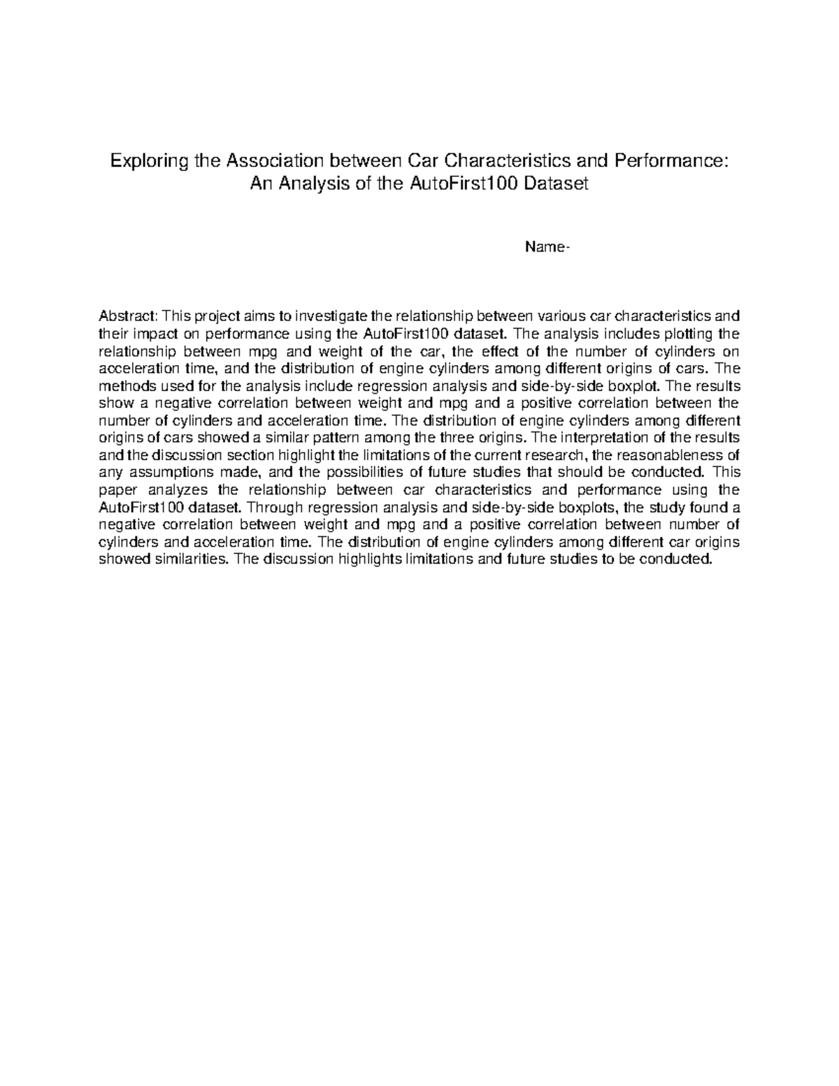 Project 1 Answer - Exploring the Association between Car ...