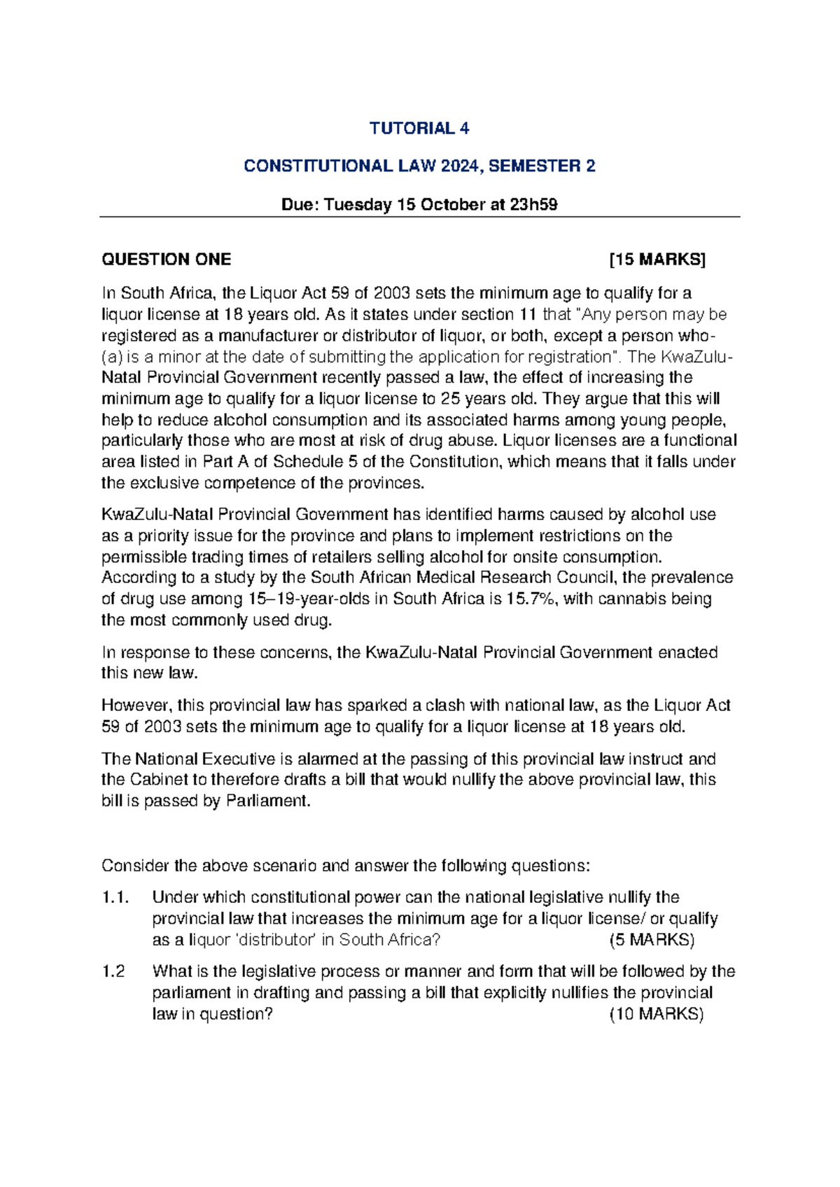 Tutorial 4 - Questions - TUTORIAL 4 CONSTITUTIONAL LAW 2024, SEMESTER 2 ...