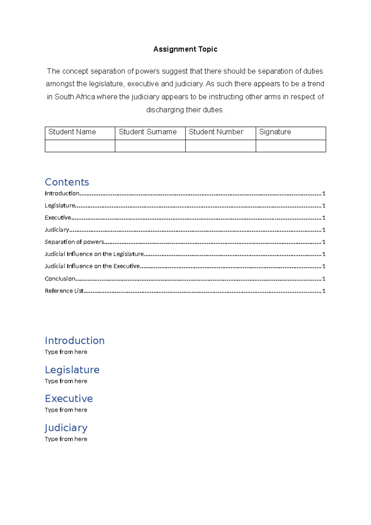 Assignment Structure - Summary Bachelor of law - Assignment Topic The ...