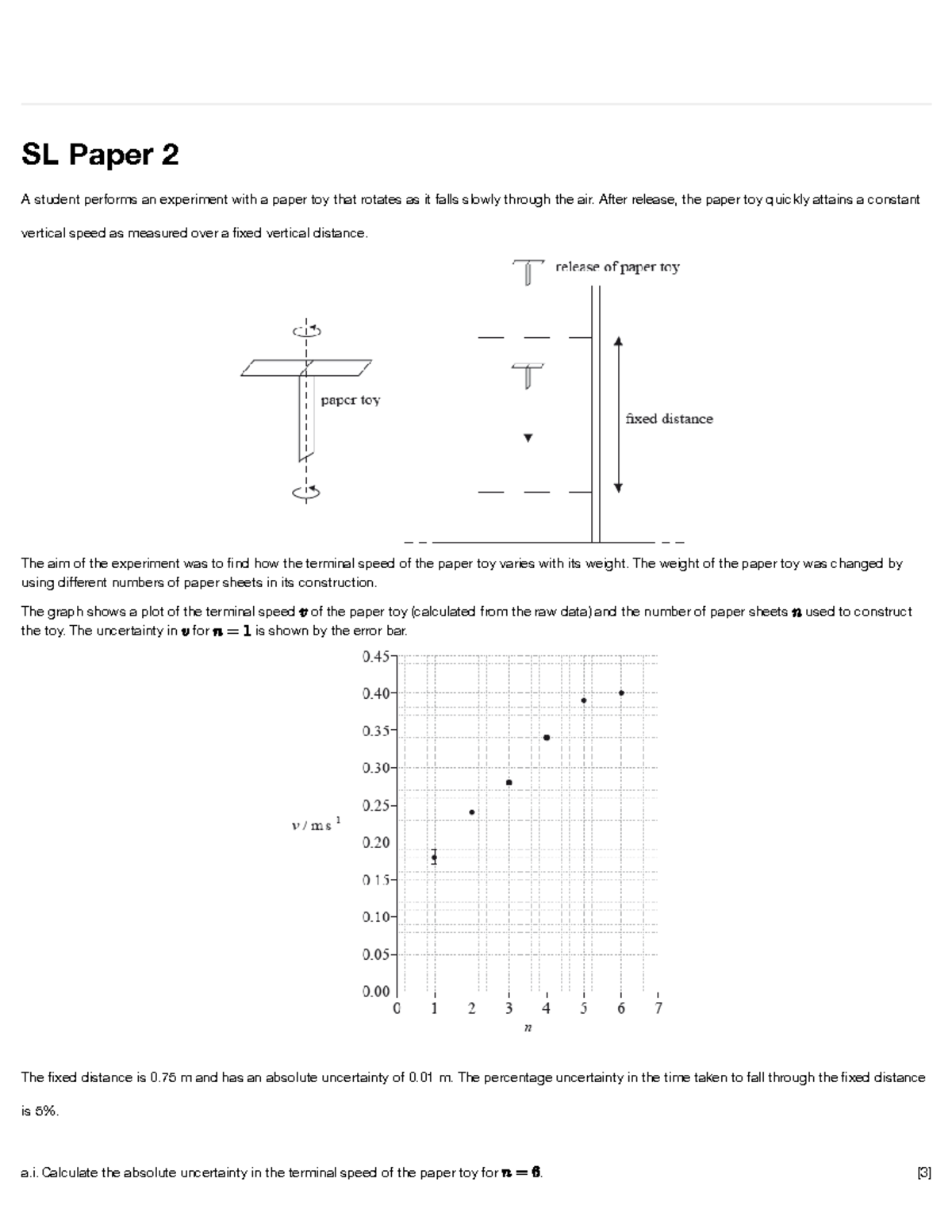 SL-paper 2 - PAPER 2 - SL Paper 2 A student performs an experiment with ...
