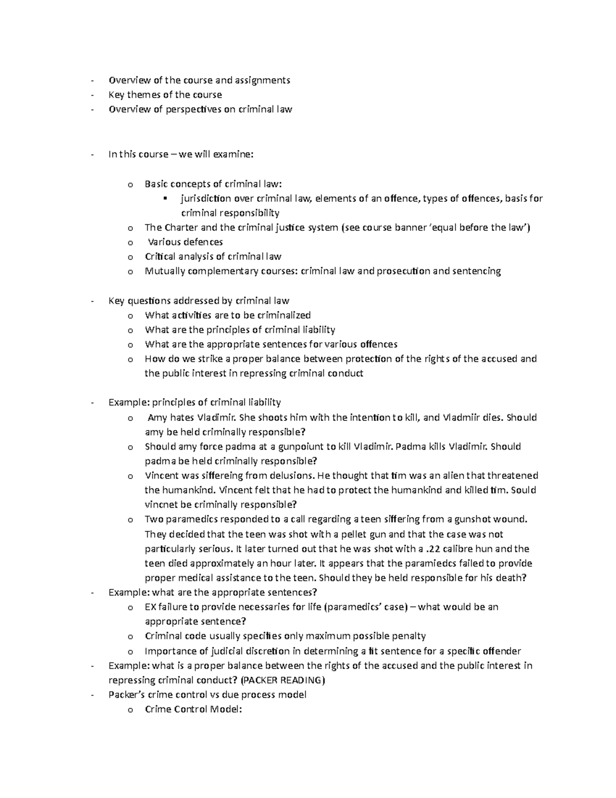 Criminal law - Module 2 - Overview of the course and assignments Key ...
