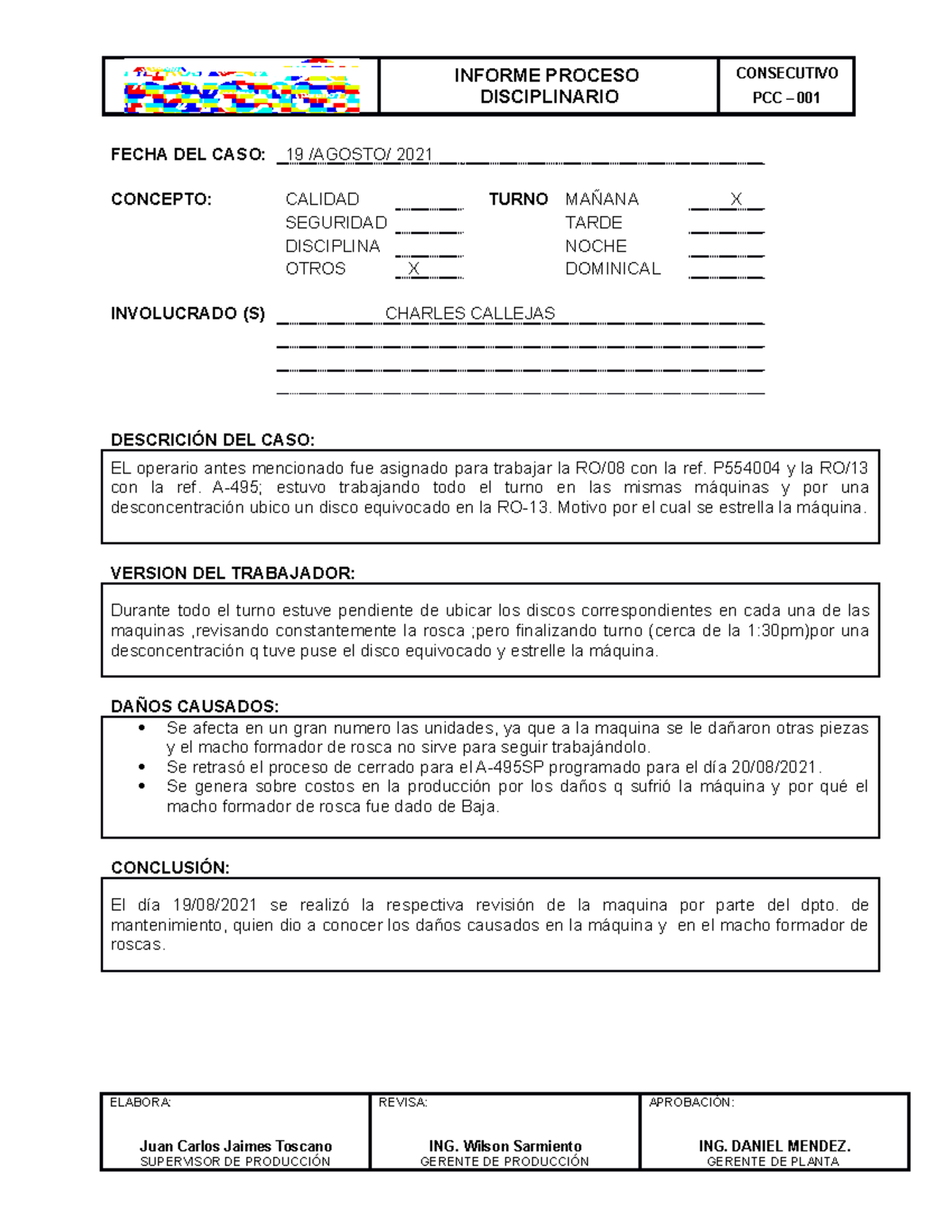 Informe Disciplinario - 0015 enfasis de trabajo proactivo - INFORME ...