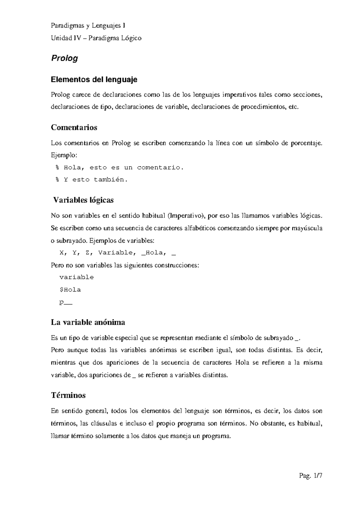 Unidad IV – Paradigma Lógico Primera Parte - Paradigmas y Lenguajes I ...