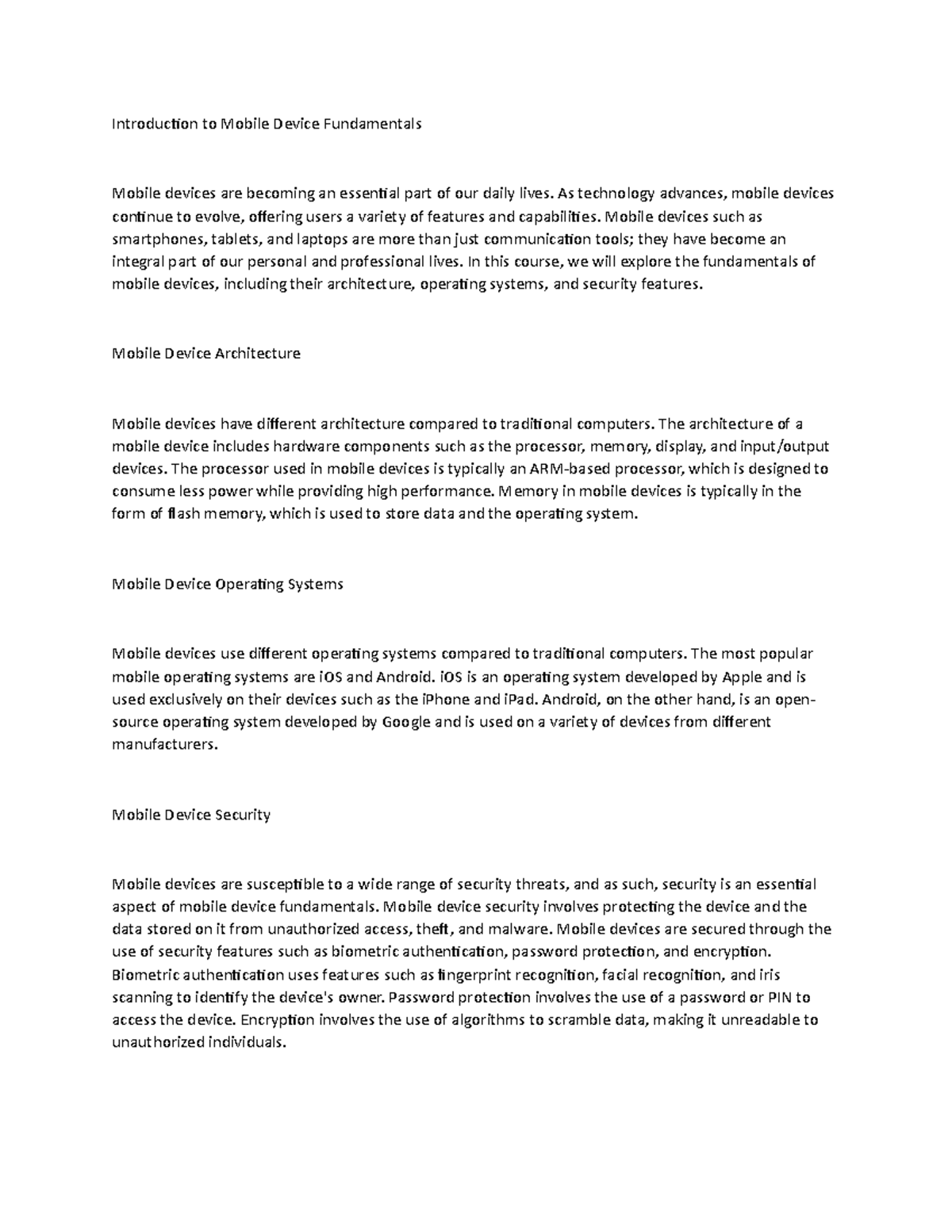 Introduction to Mobile Device Fundamentals - As technology advances ...