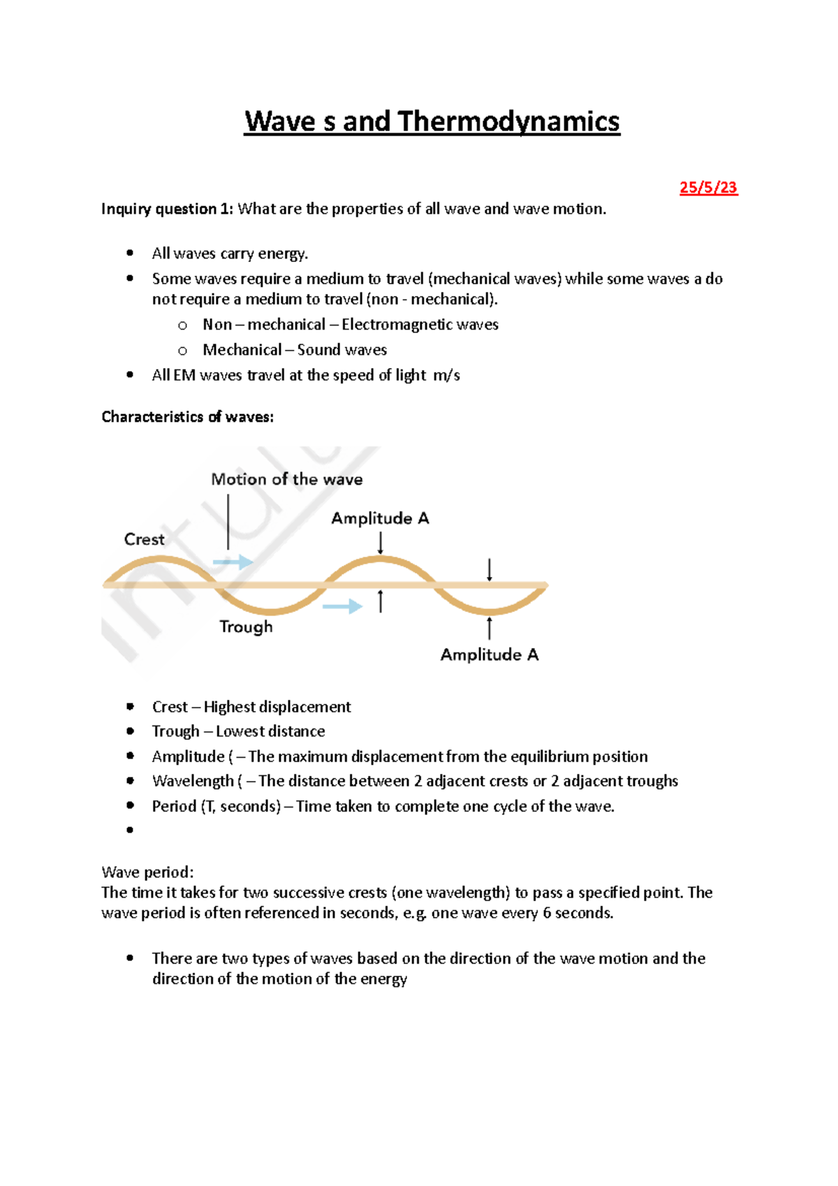 Waves and Thermodynamics - Wave s and Thermodynamics 25/5/ Inquiry ...