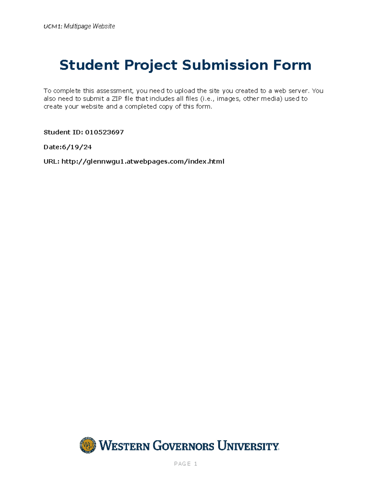 Student Project Submission Form - D276 - UCM1: Multipage Website ...