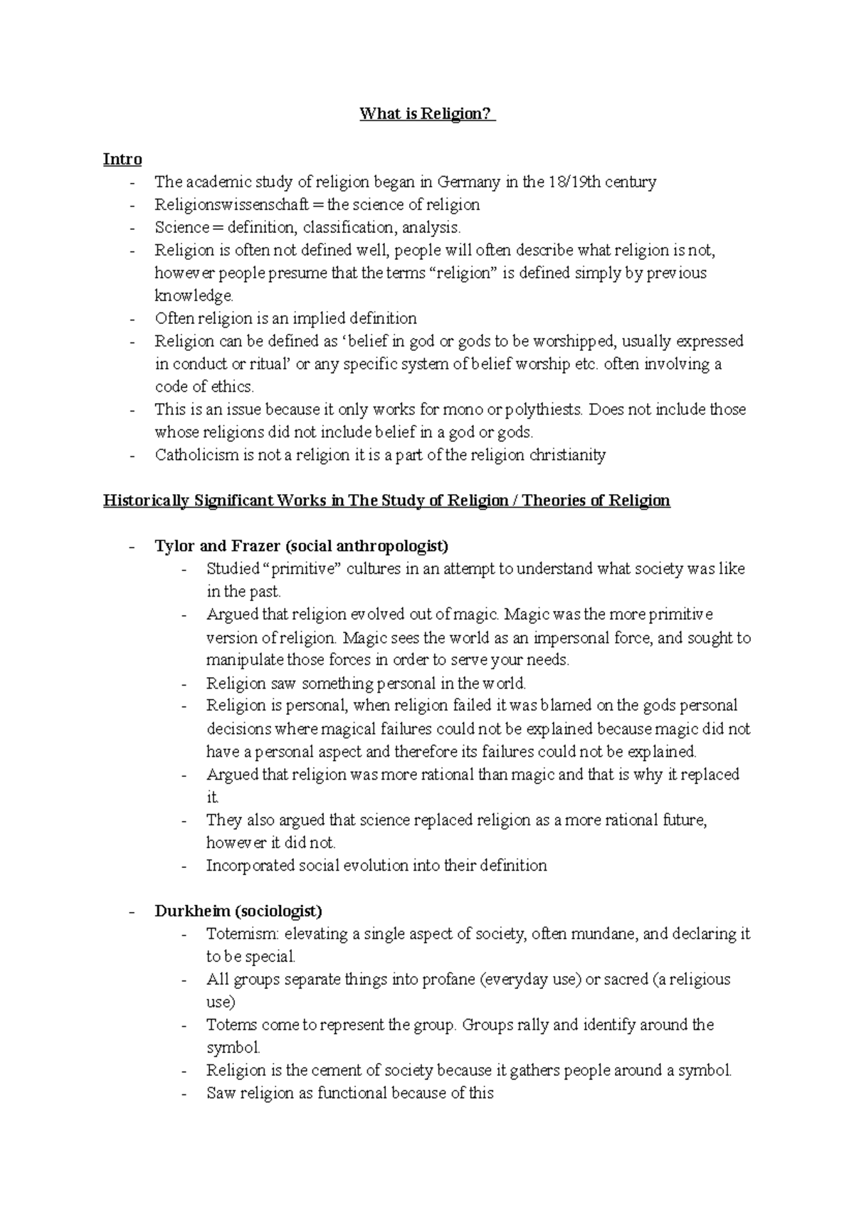 Module two classroom notes 2021/2022 - What is Religion? Intro - The ...