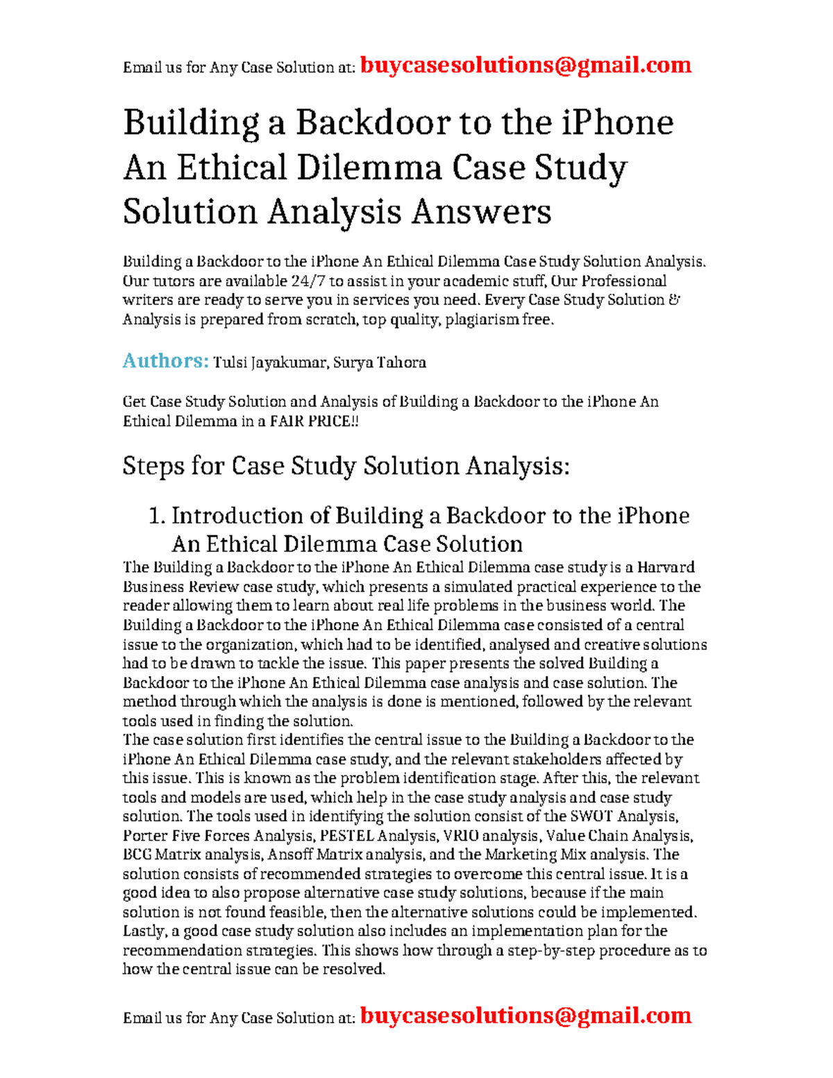 Case Solution Building a Backdoor to the iPhone An Ethical Dilemma ...