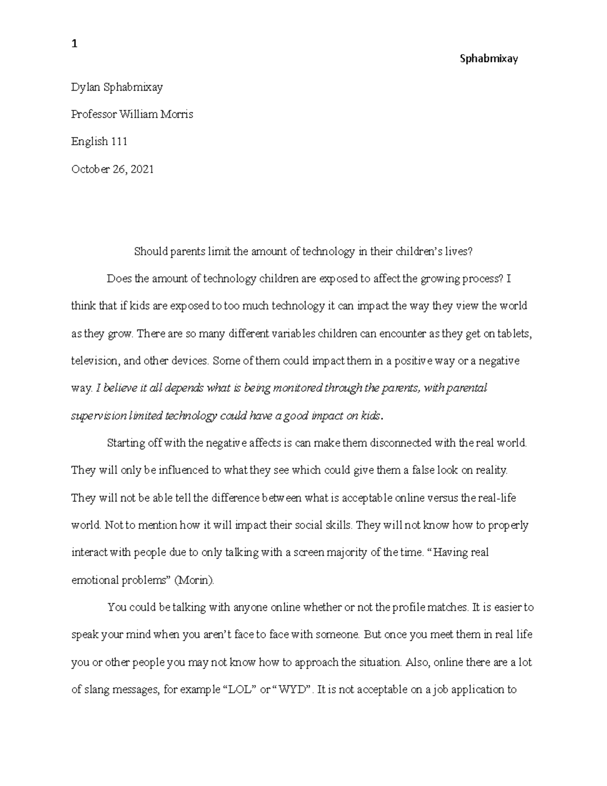 Rough Draft- Argumentative-DS - Sphabmixay Dylan Sphabmixay Professor ...