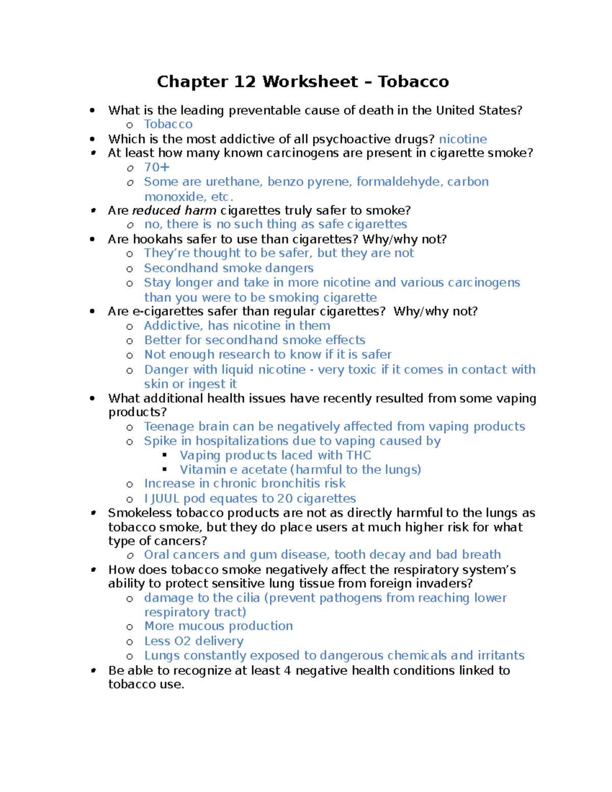 Chp 12 - for margie stickney - Chapter 12 Worksheet – Tobacco What is ...