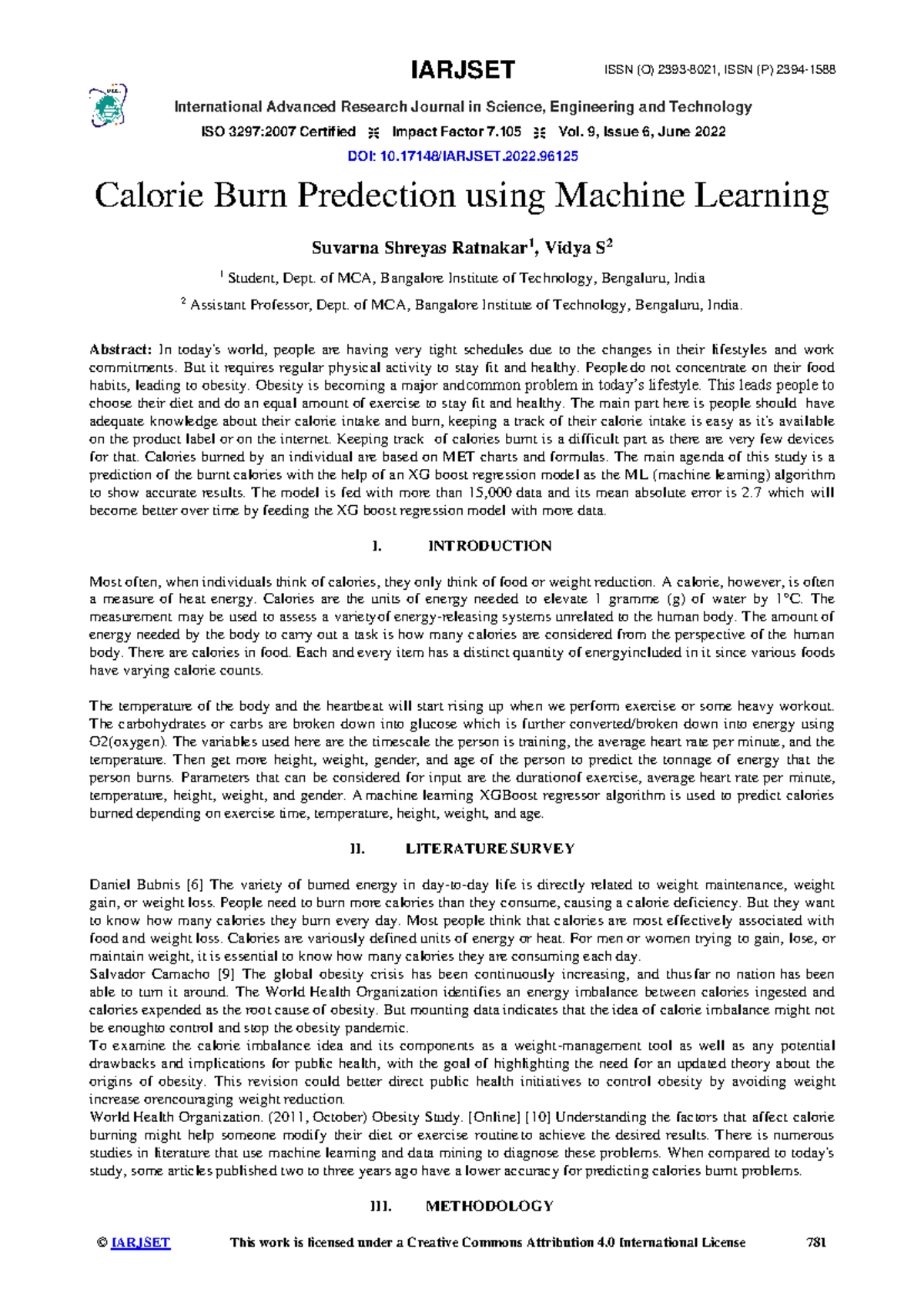 Calories burnt prediction - IARJSET International Advanced Research ...