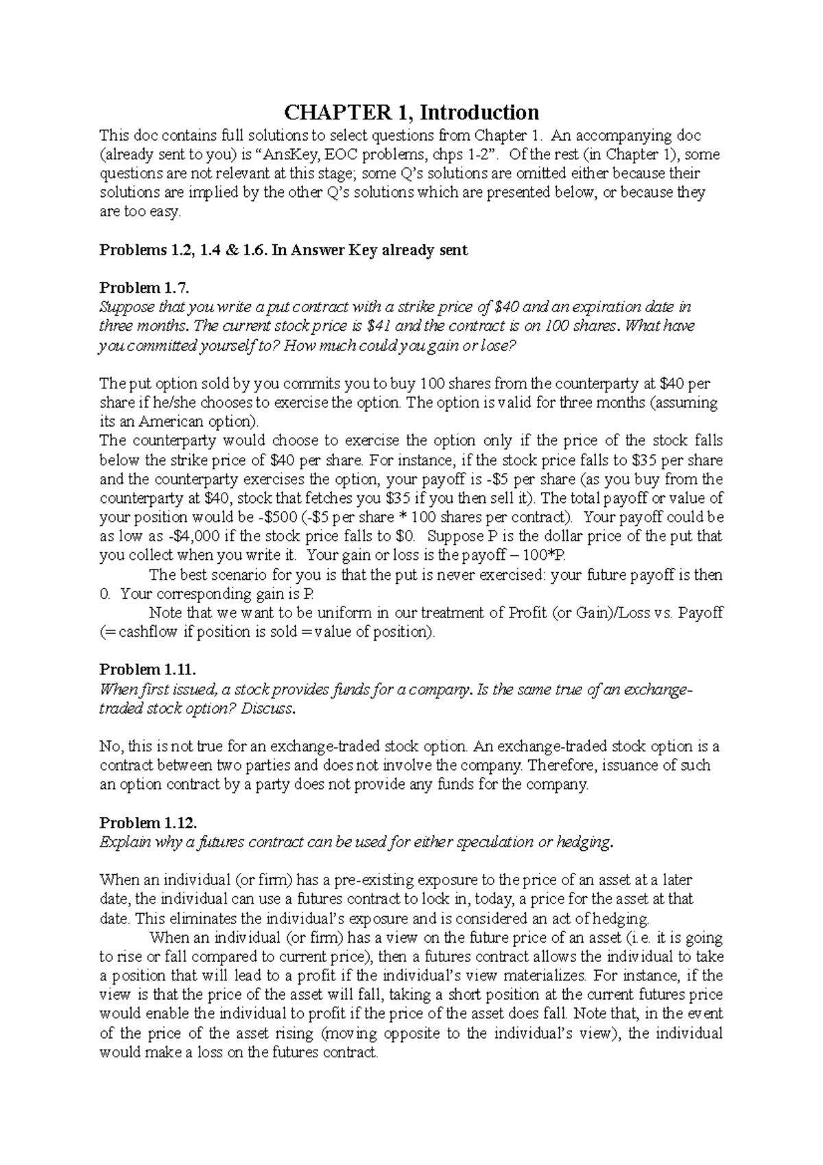 Solutions for students chp 1, final - CHAPTER 1, Introduction This doc ...