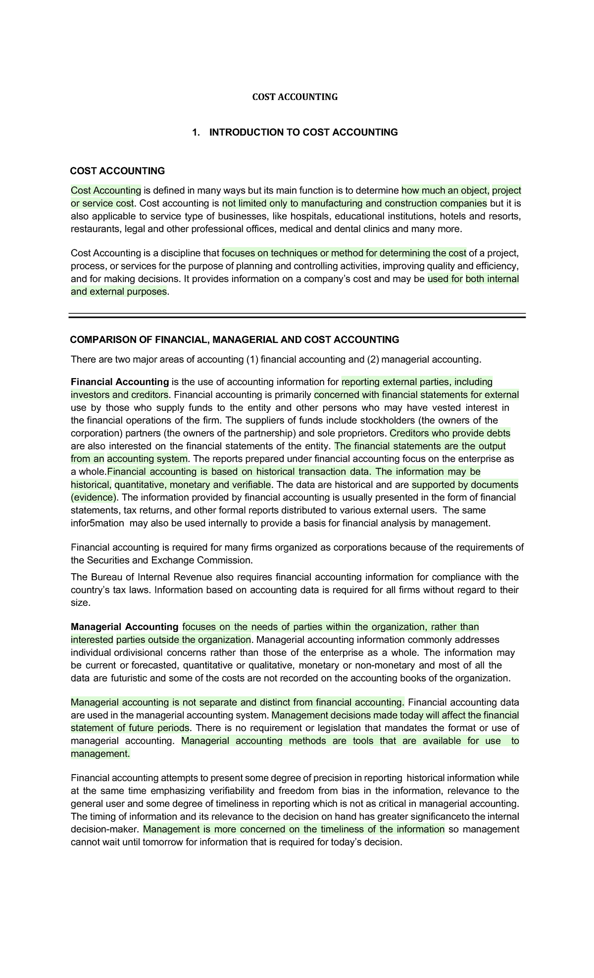 Cost-Accounting-Notes - COST ACCOUNTING 1. INTRODUCTION TO COST ...