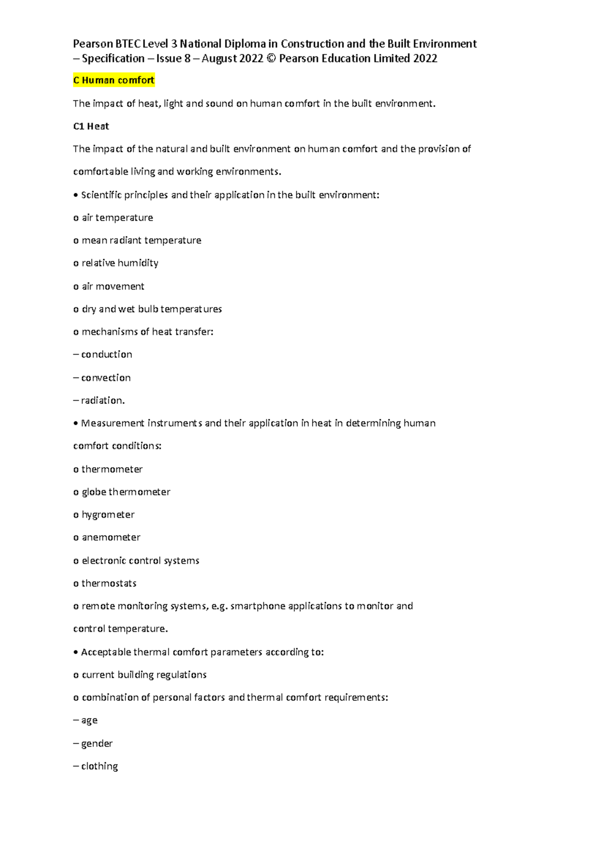 U1 LOC Human comfort - – Specification – Issue 8 – August 2022 ...