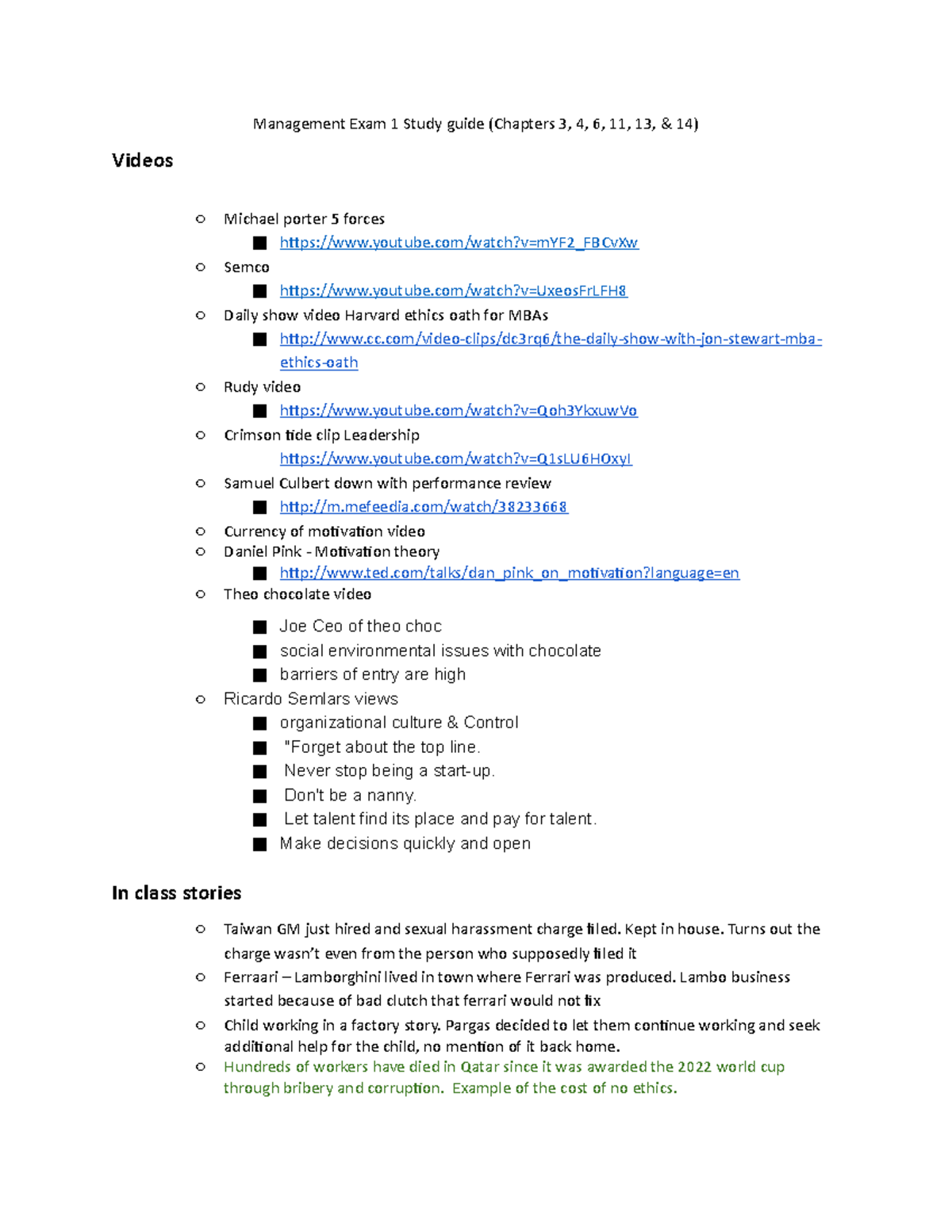 Management exam 1 study guide - Management Exam 1 Study guide (Chapters ...