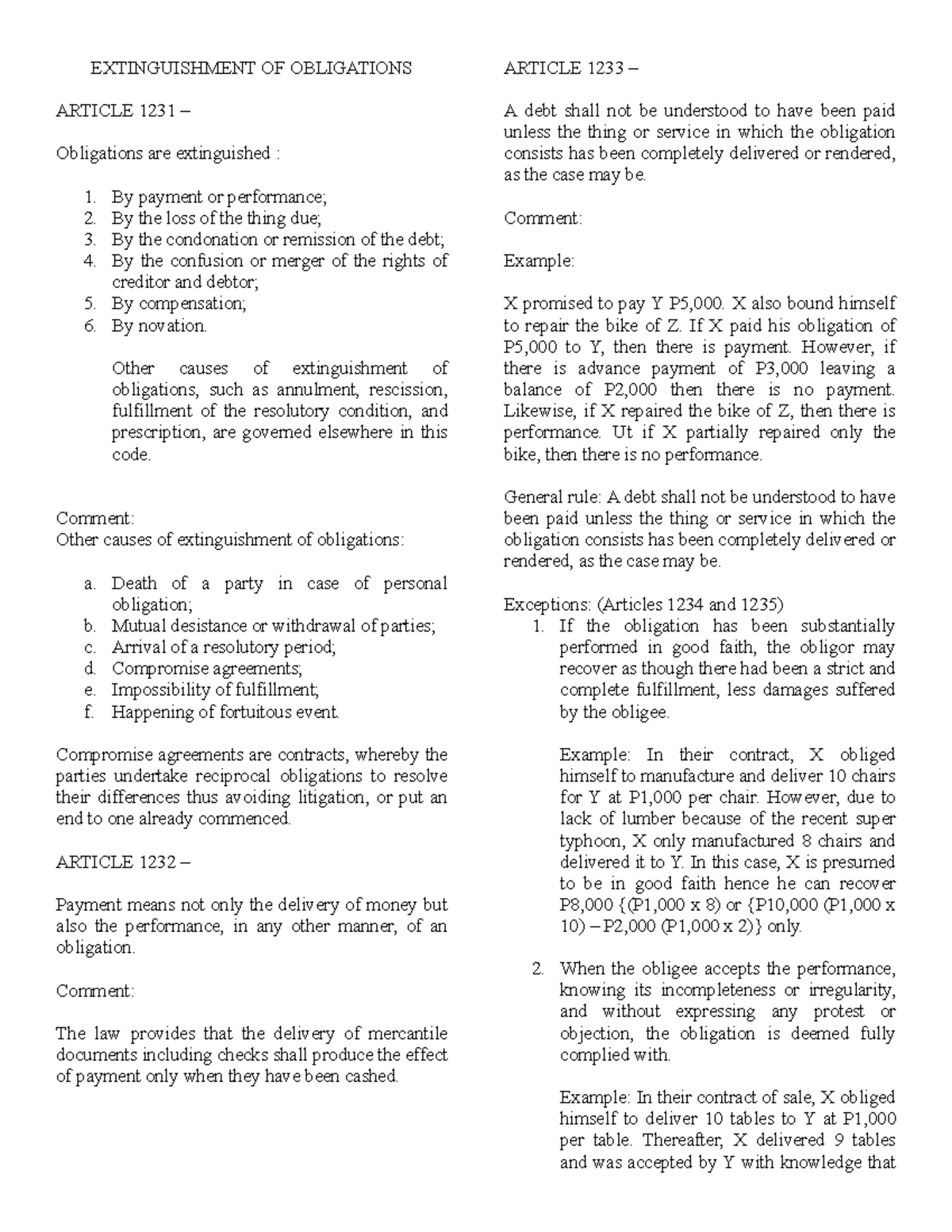 1231-1255 - Good - EXTINGUISHMENT OF OBLIGATIONS ARTICLE 1231 ...