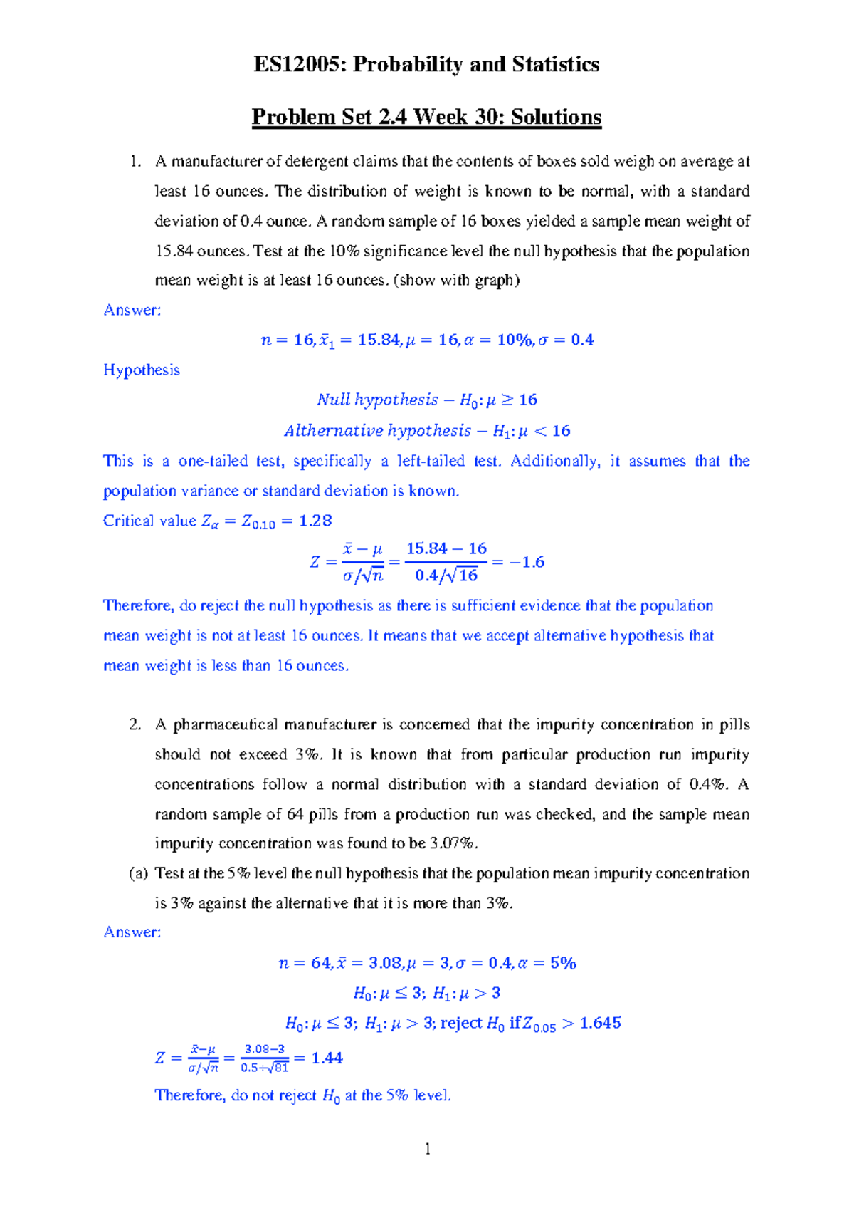 ES12005 Problem Set 2.4 Week 30 Answer - Problem Set 2 Week 30 ...