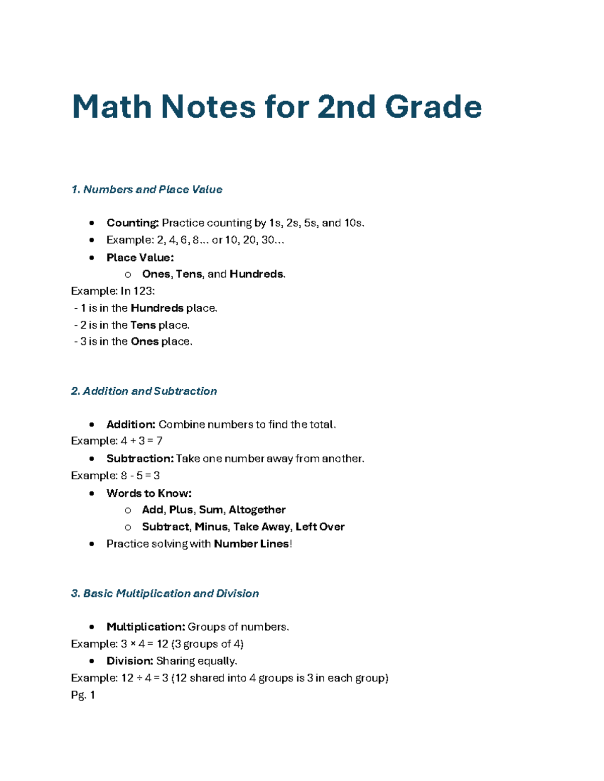 2nd Grade Math Notes - 2024 - Math Notes for 2nd Grade Numbers and ...