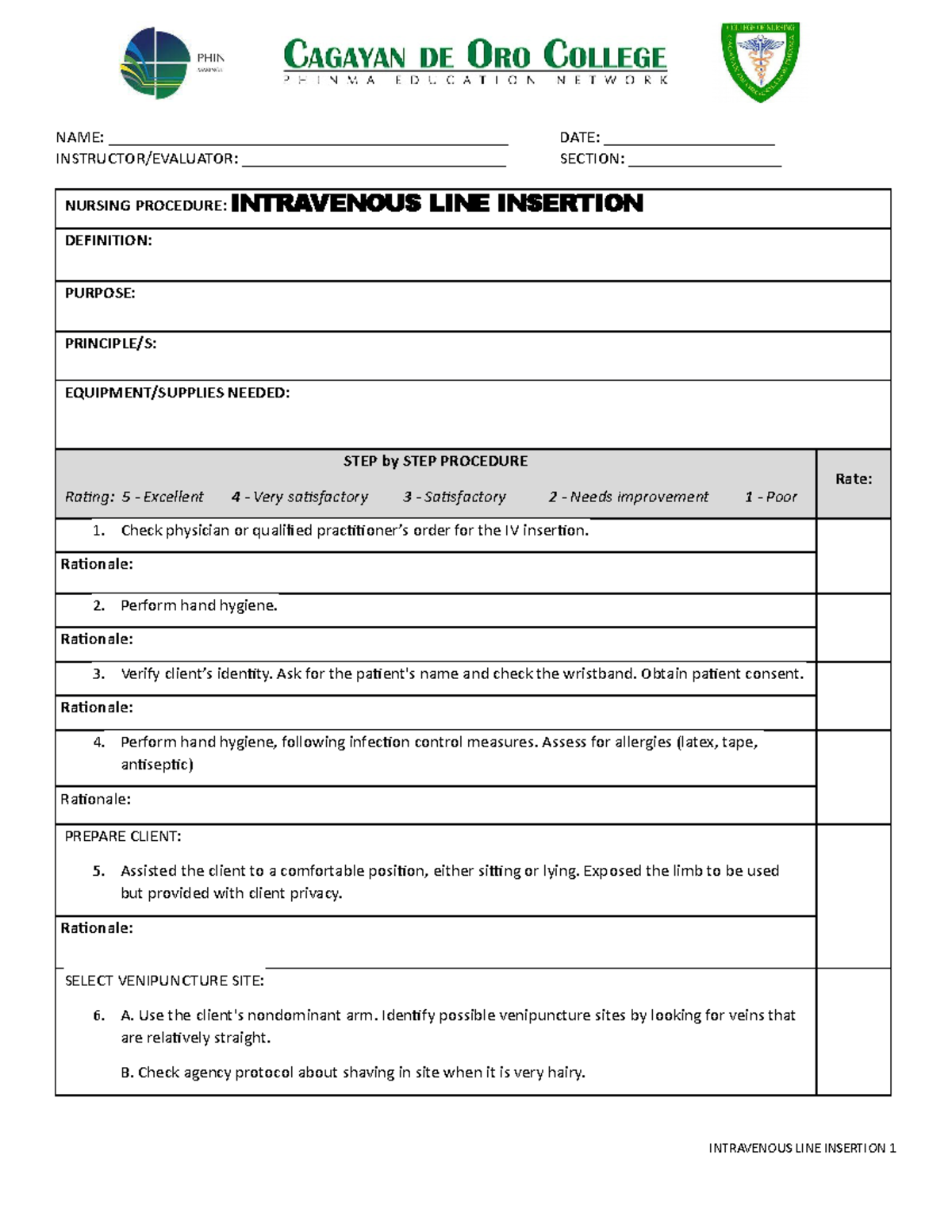 Copy of Checklist Intravenous LINE Insertion - NAME