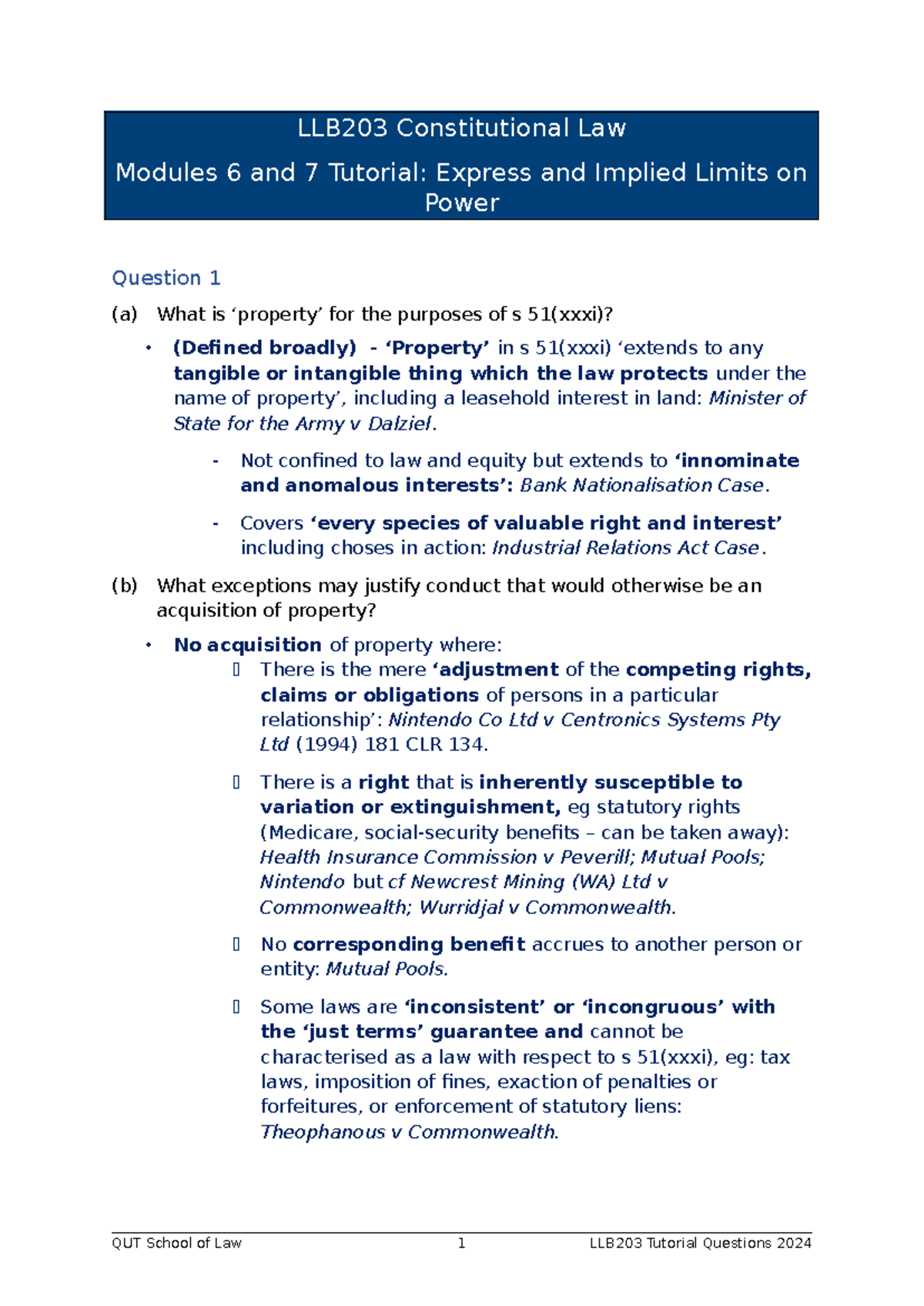 Module 6 and 7 Tutorial Questions - Express and Implied Limits on Power ...