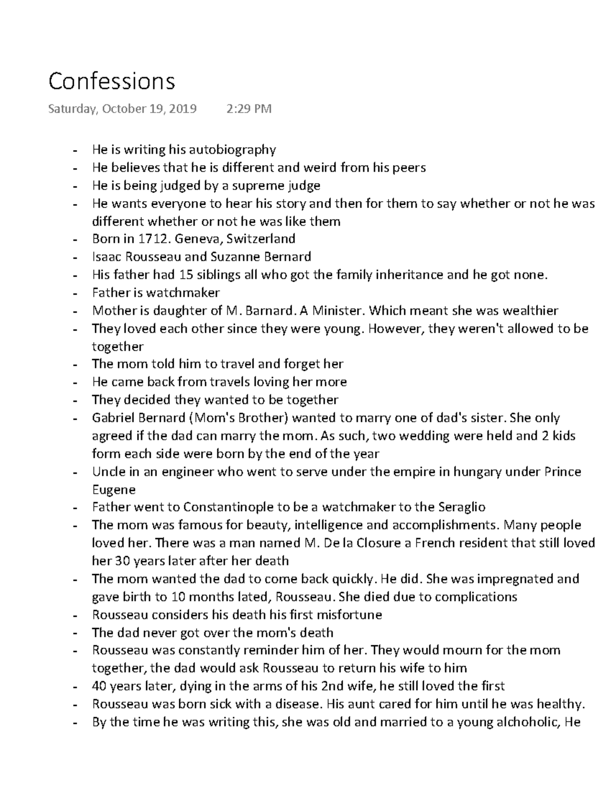 Confessions - A summary of the given chapters - He is writing his ...