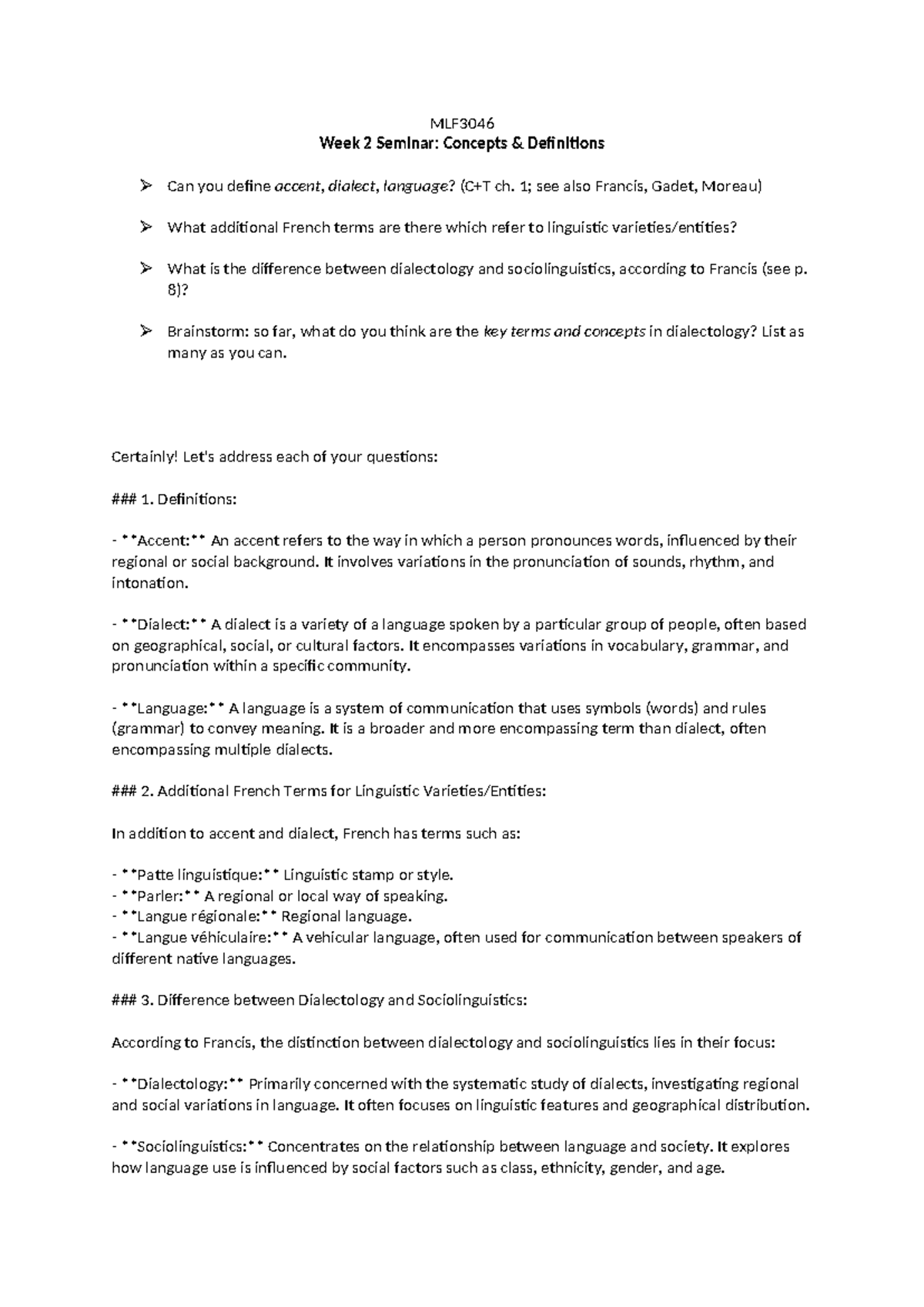 MLF3046 Week 2 Sem Questions - MLF Week 2 Seminar: Concepts & Definitions Can you define - Studocu