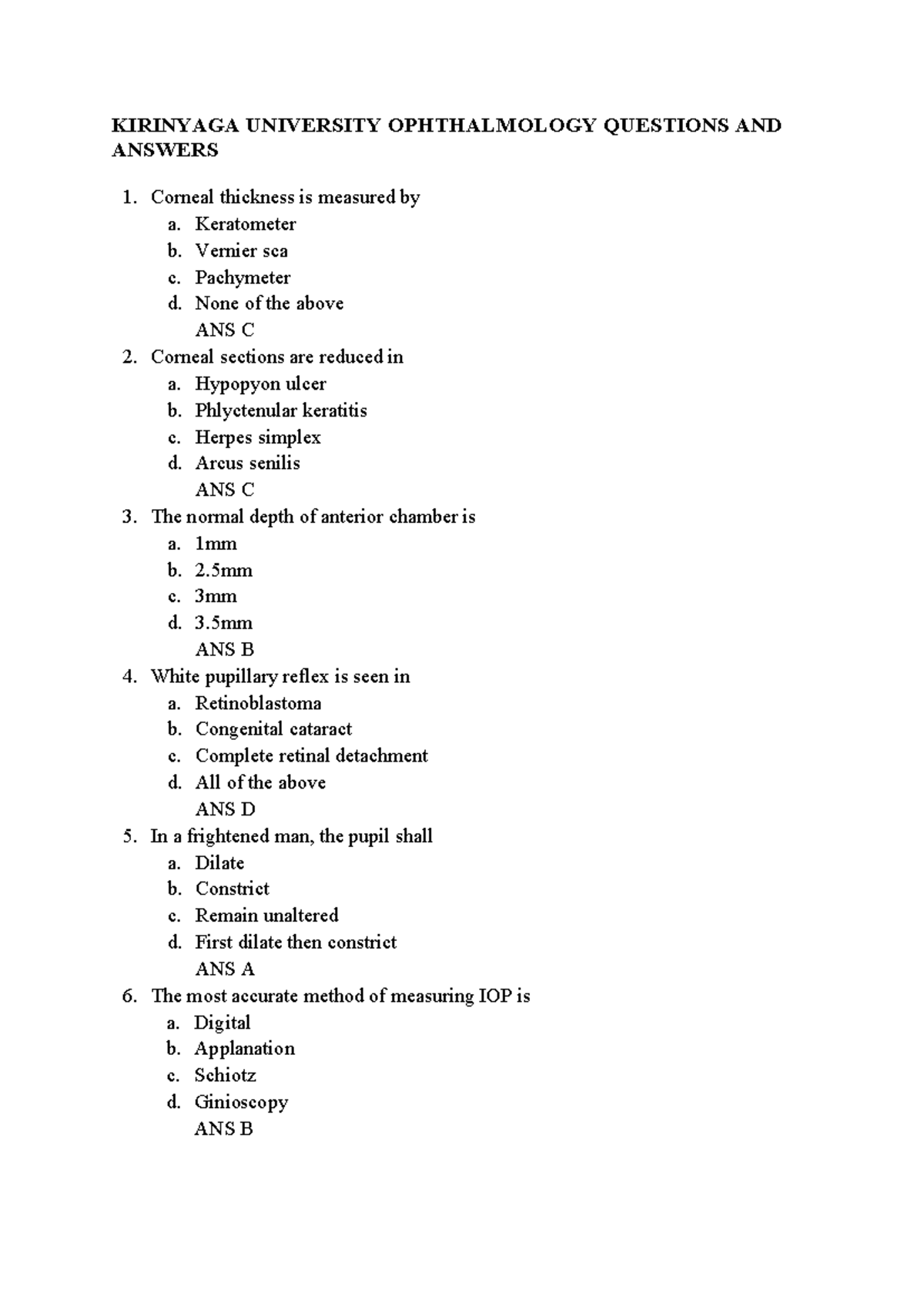 Ophthalmology 2 - tutorials - KIRINYAGA UNIVERSITY OPHTHALMOLOGY ...