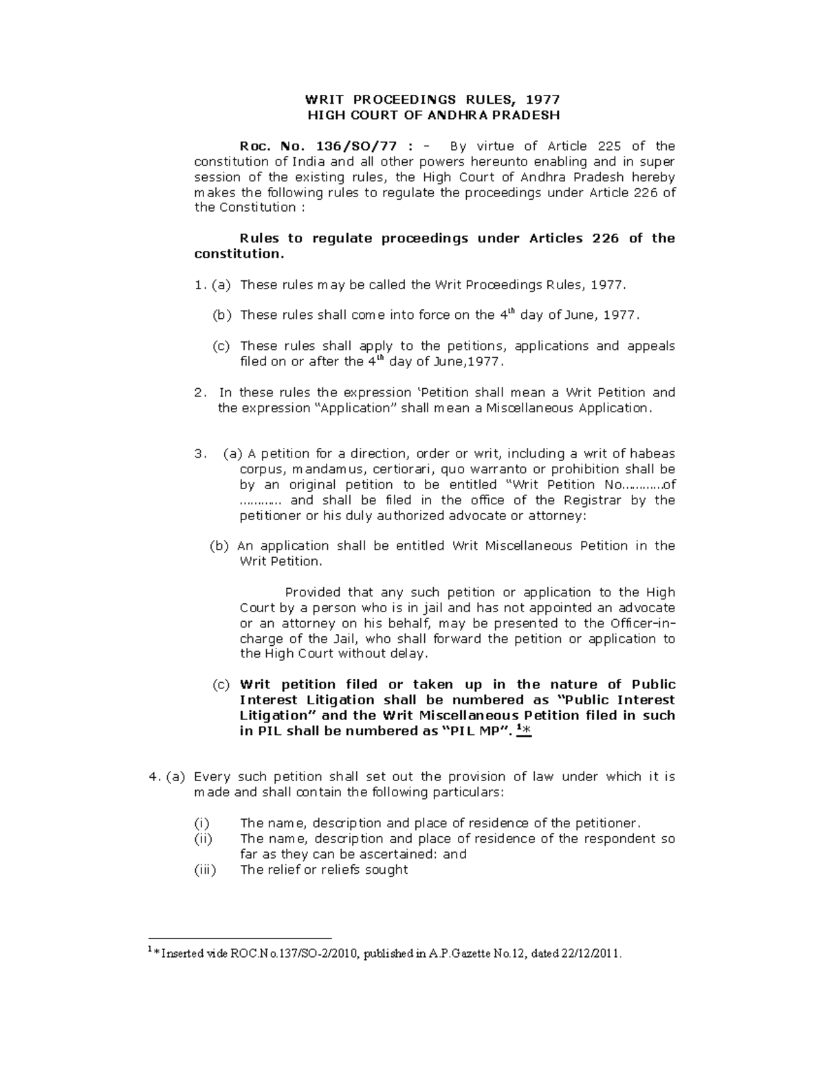 Writ Proceeding Rules - WRIT PROCEEDINGS RULES, 1977 HIGH COURT OF ...