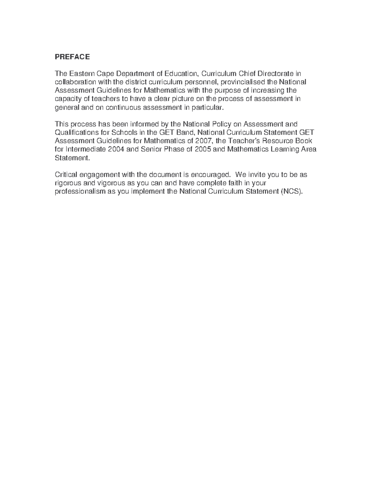 Maths GETProvincial Assessment Guidelines 2009 - PREFACE The Eastern Cape Department of ...