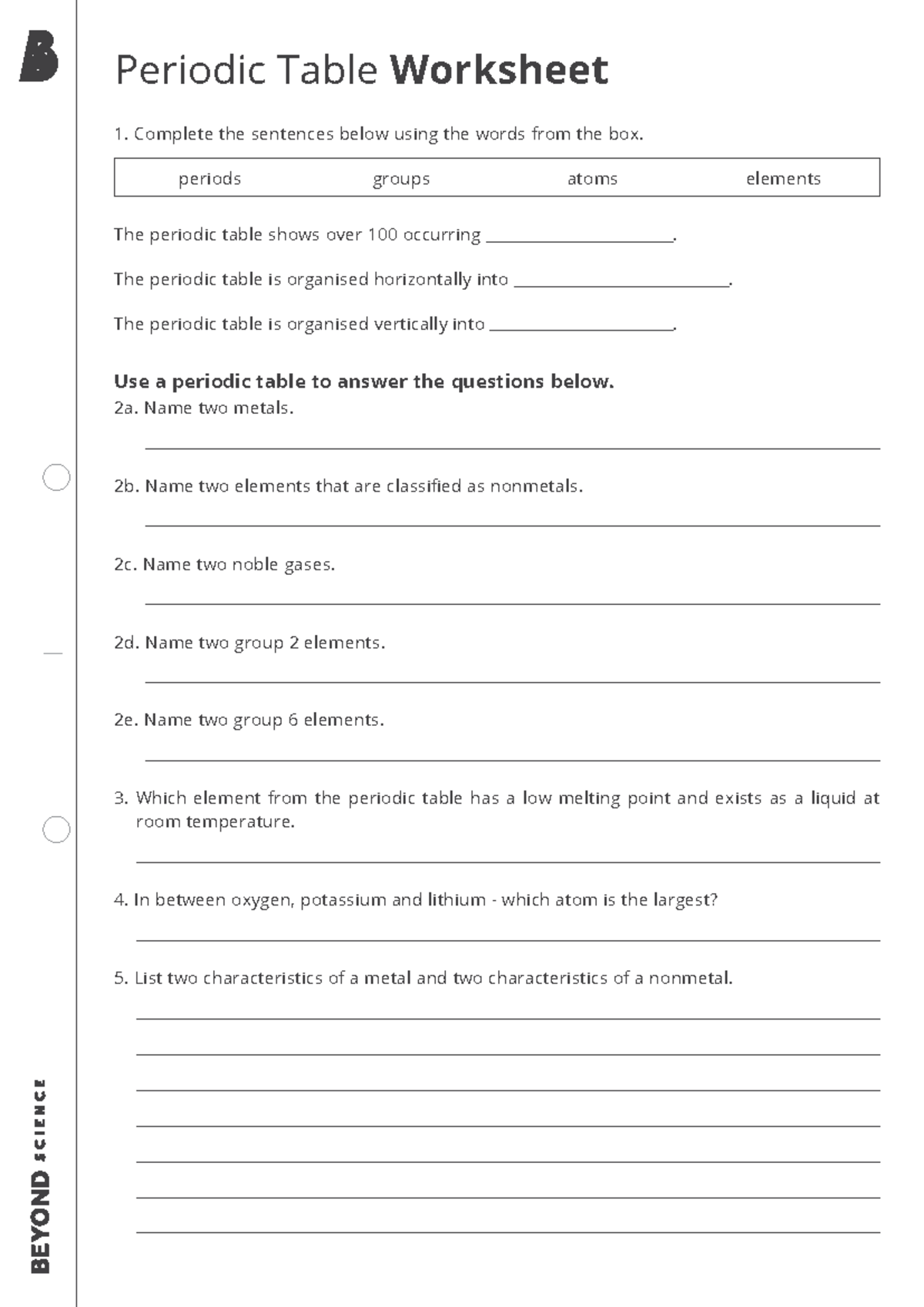Periodic-Table-Worksheet - Periodic Table Worksheet 1. Complete the ...