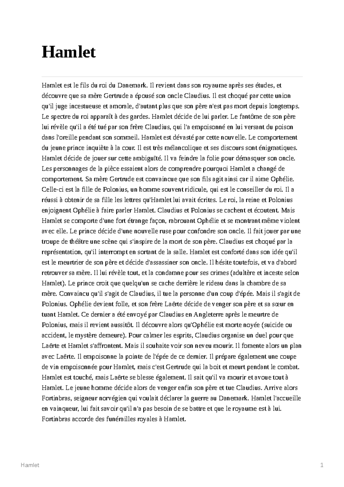 Hamlet - Il revient dans son royaume après ses études, et découvre que sa mère Gertrude a épousé ...