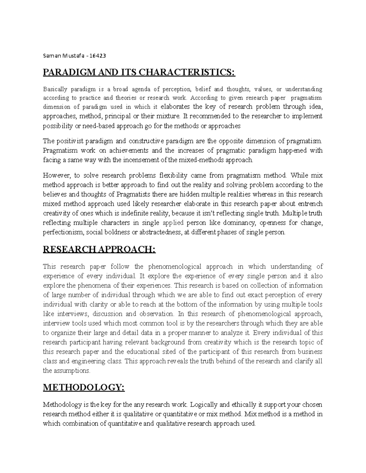 Research Methods - Saman Mustafa - 16423 PARADIGM AND ITS ...