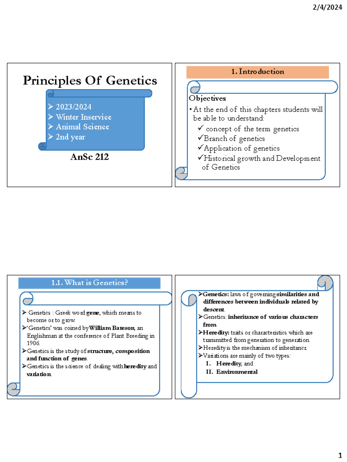 Chapter 1 Gnetics - Summary Principles of Genetics - 2/4/ 1 Principles ...