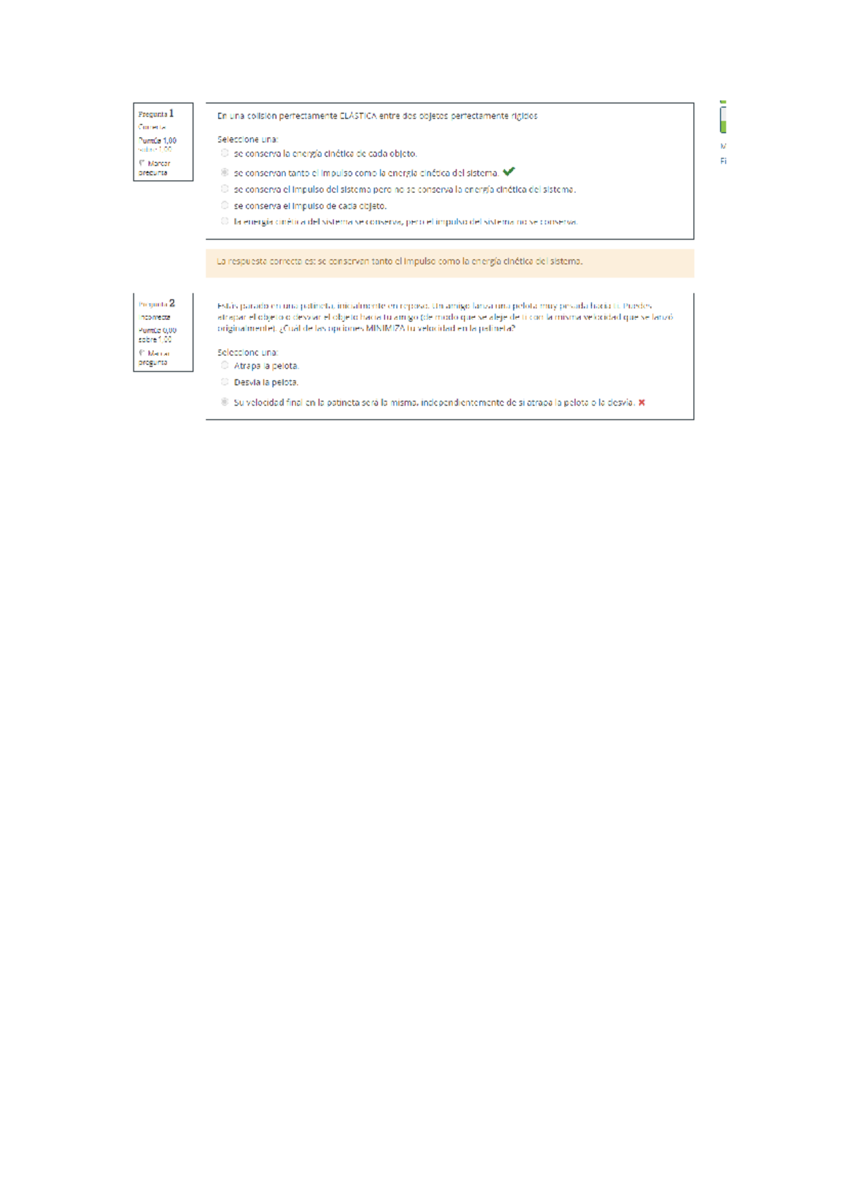 Quinta Evaluacion Mecanica - Pregunta 1 En una colisión perfectamente ...