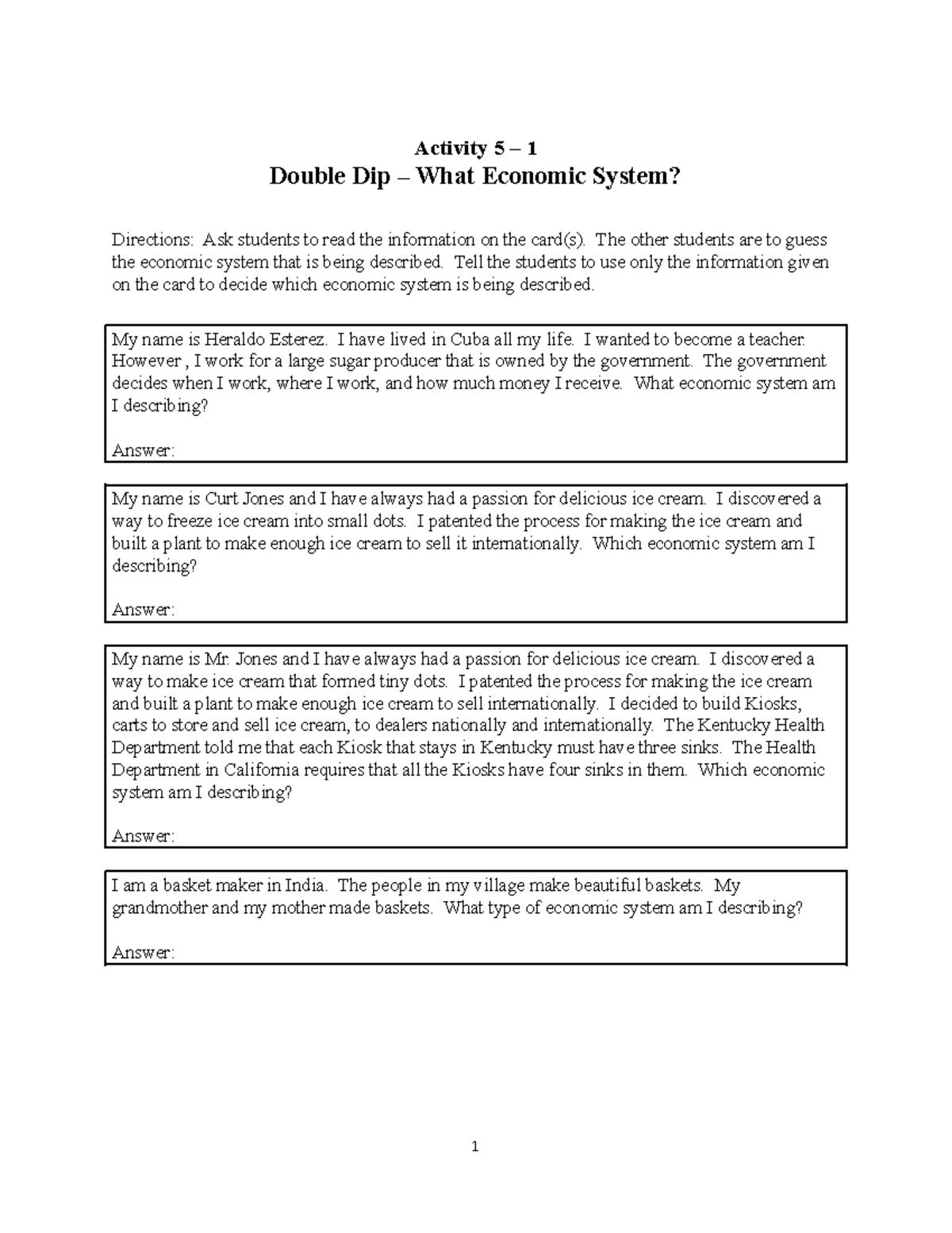 Economic+Systems+Practice+ - Activity 5 – 1 Double Dip – What Economic ...