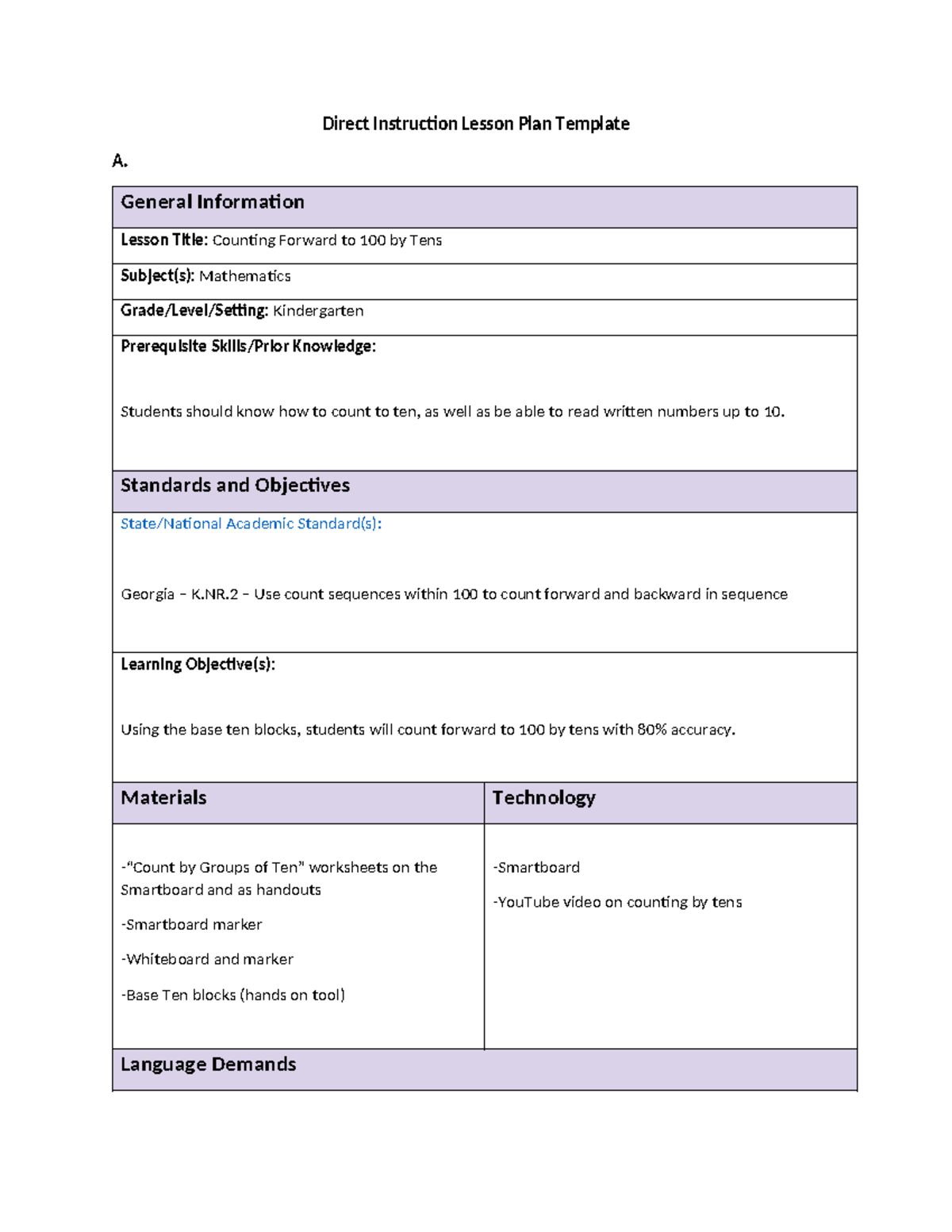 C109 Task 1 - Direct Instruction Lesson Plan Template A. General Information Lesson Title ...