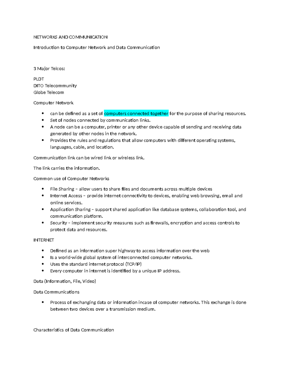 Lesson 1 Notes Networking and Communications - NETWORKS AND ...