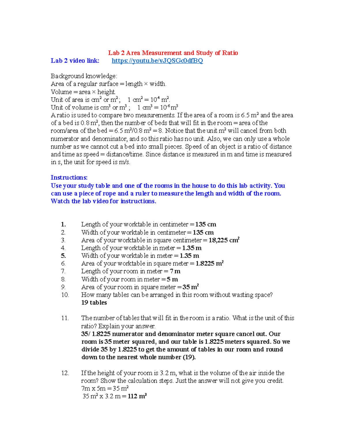 Lab 2 Study of Ratio Worksheet-1 (1) - Lab 2 Area Measurement and Study ...