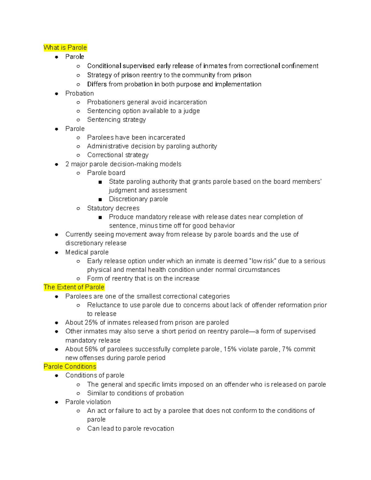 Crim ch 10 lec notes pt 2 - What is Parole Parole Conditional ...