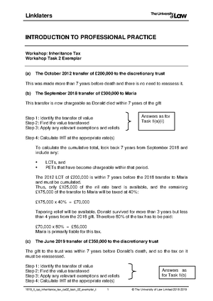 Ipp wills workshop 1 - note - INTRODUCTION TO PROFESSIONAL PRACTICE Unit Workshop: Wills and ...