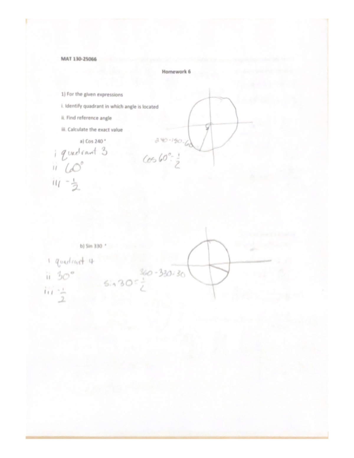 HW 6 - Pre-Calc textbook homework 6 (Aqil) - MAT 130 - Studocu