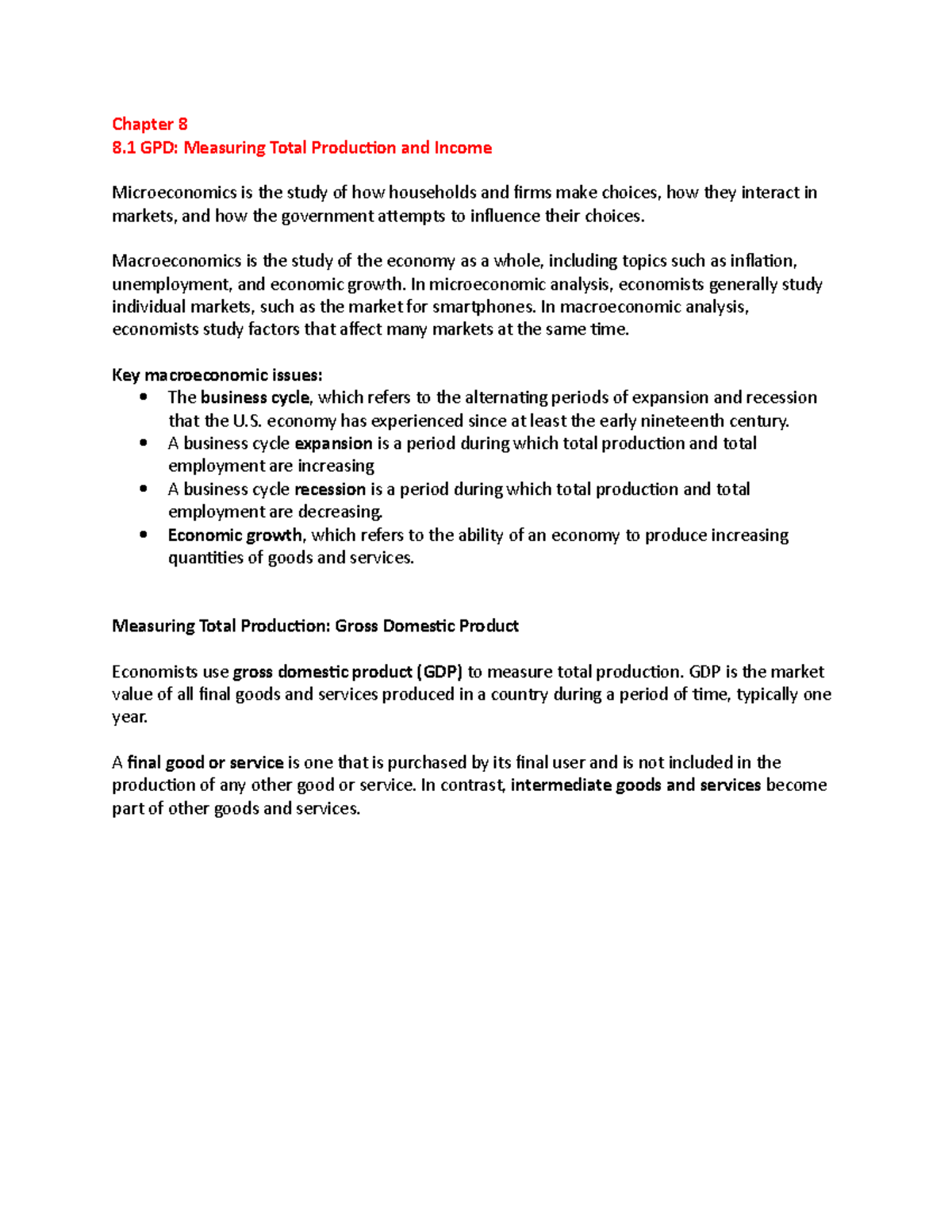 Chapter 8 - Lecture notes - Chapter 8 8 GPD: Measuring Total Producion ...