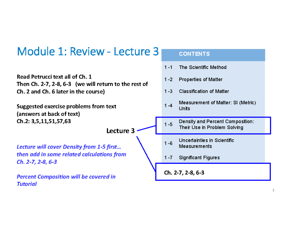Mod1-Review-L3 - notes - Module 1: Review - Lecture 3 CONTENTS 1 - The ...